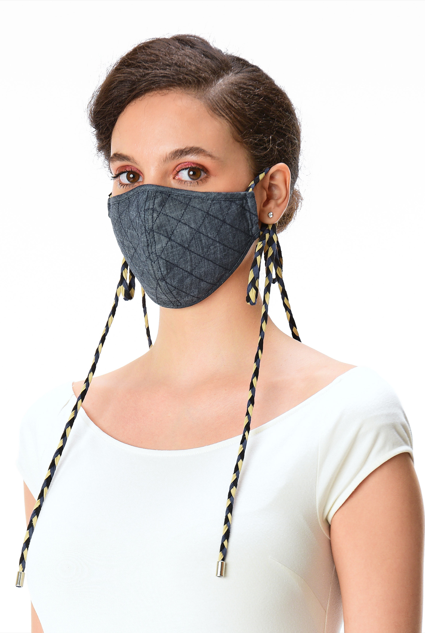 Shop Tie back graphic cotton chambray shaped face mask | eShakti