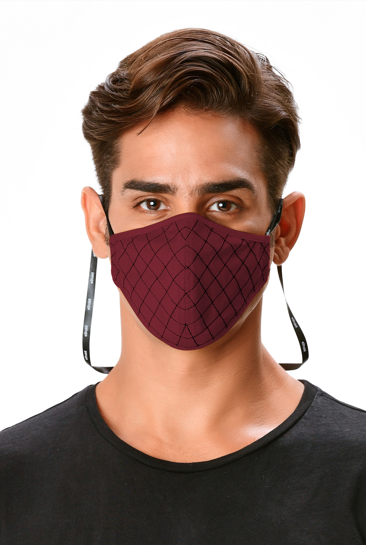 Shop Web embroidery cotton poplin mens shaped face mask | eShakti