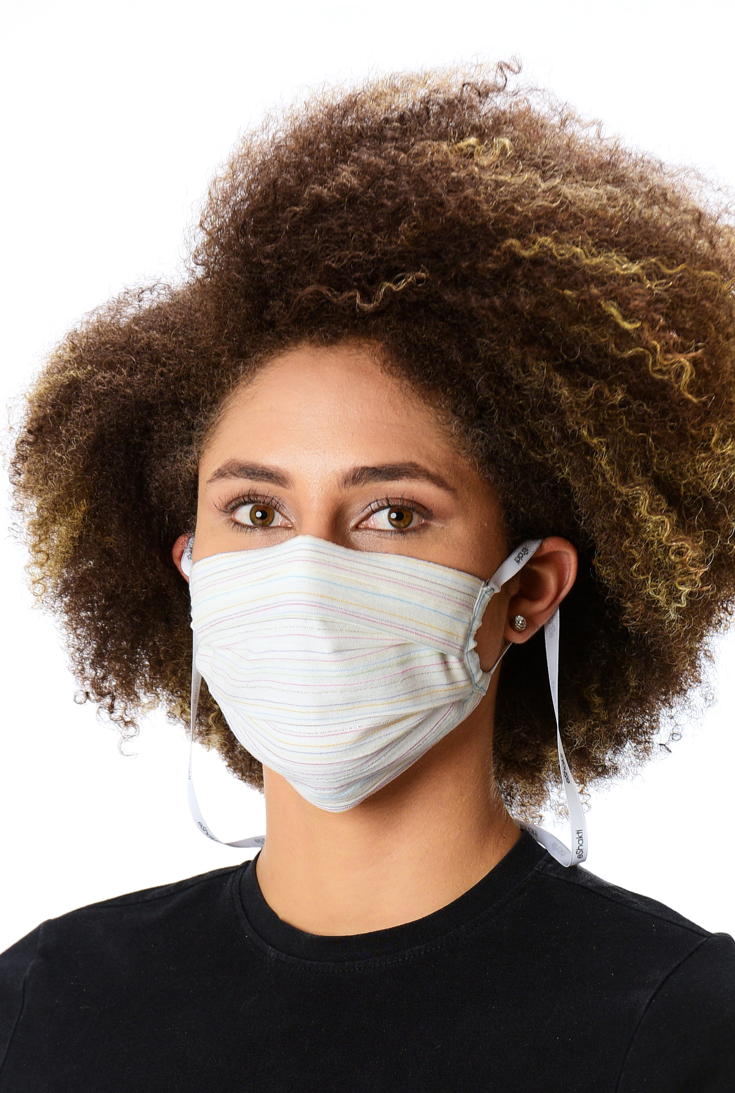 Shop Cotton lurex stripe pleated face mask | eShakti
