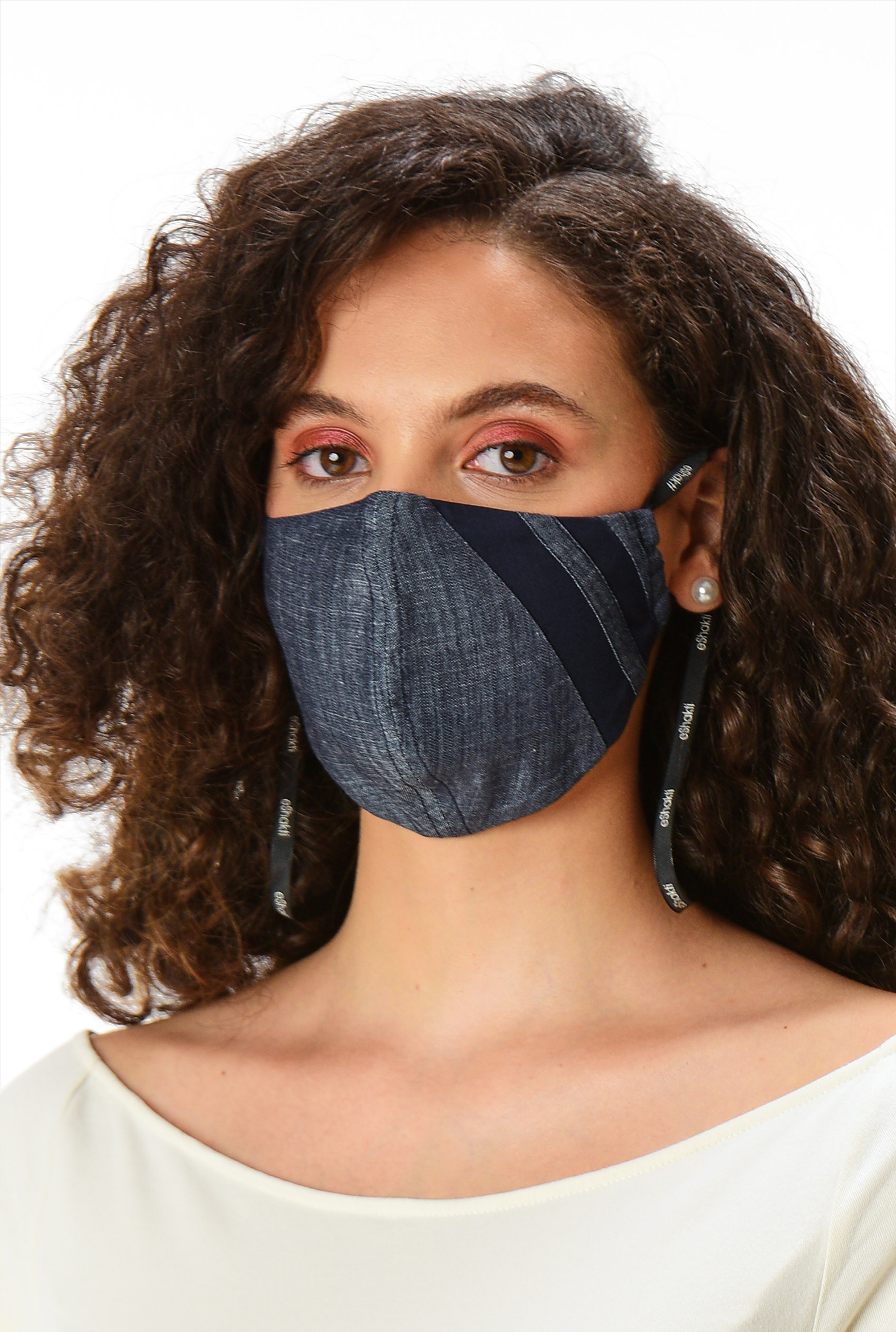 Shop Colorblock stripe chambray shaped face mask | eShakti