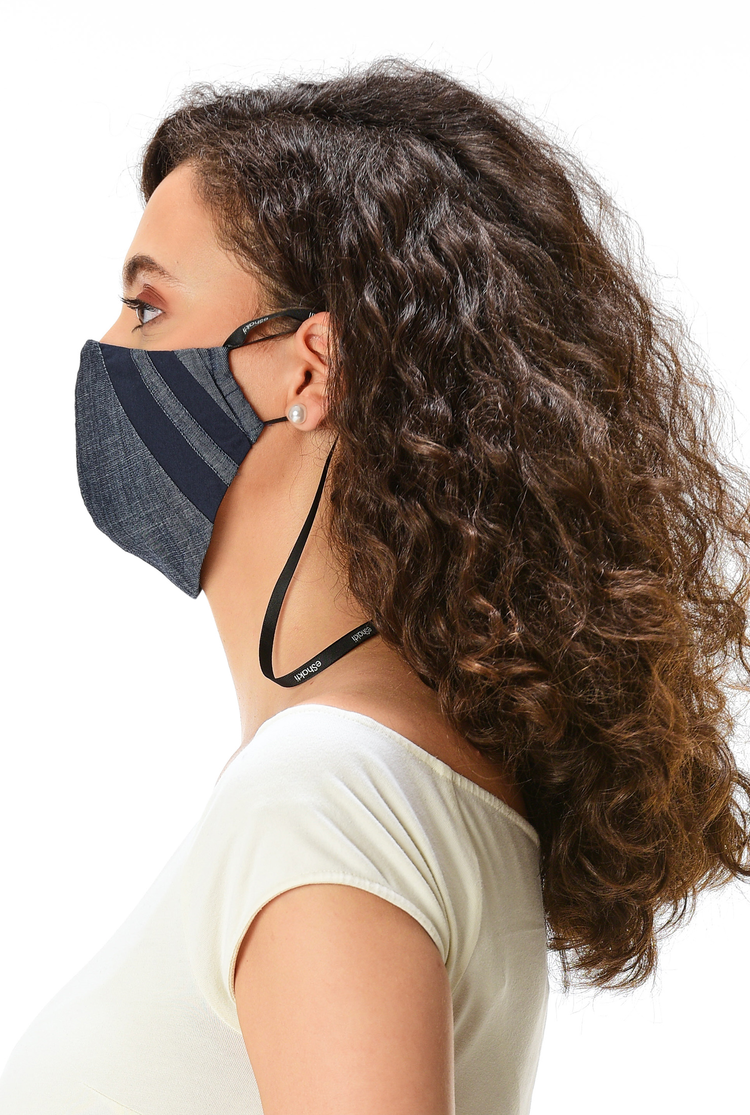 Shop Colorblock stripe chambray shaped face mask | eShakti