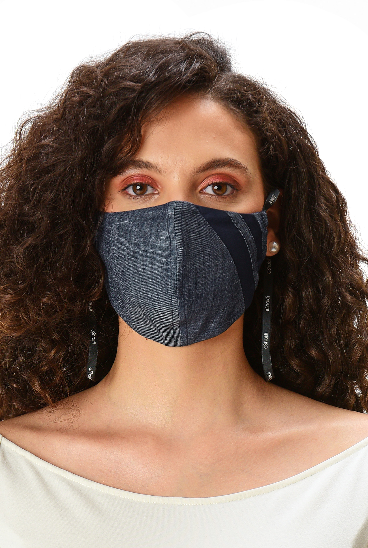 Shop Colorblock stripe chambray shaped face mask | eShakti
