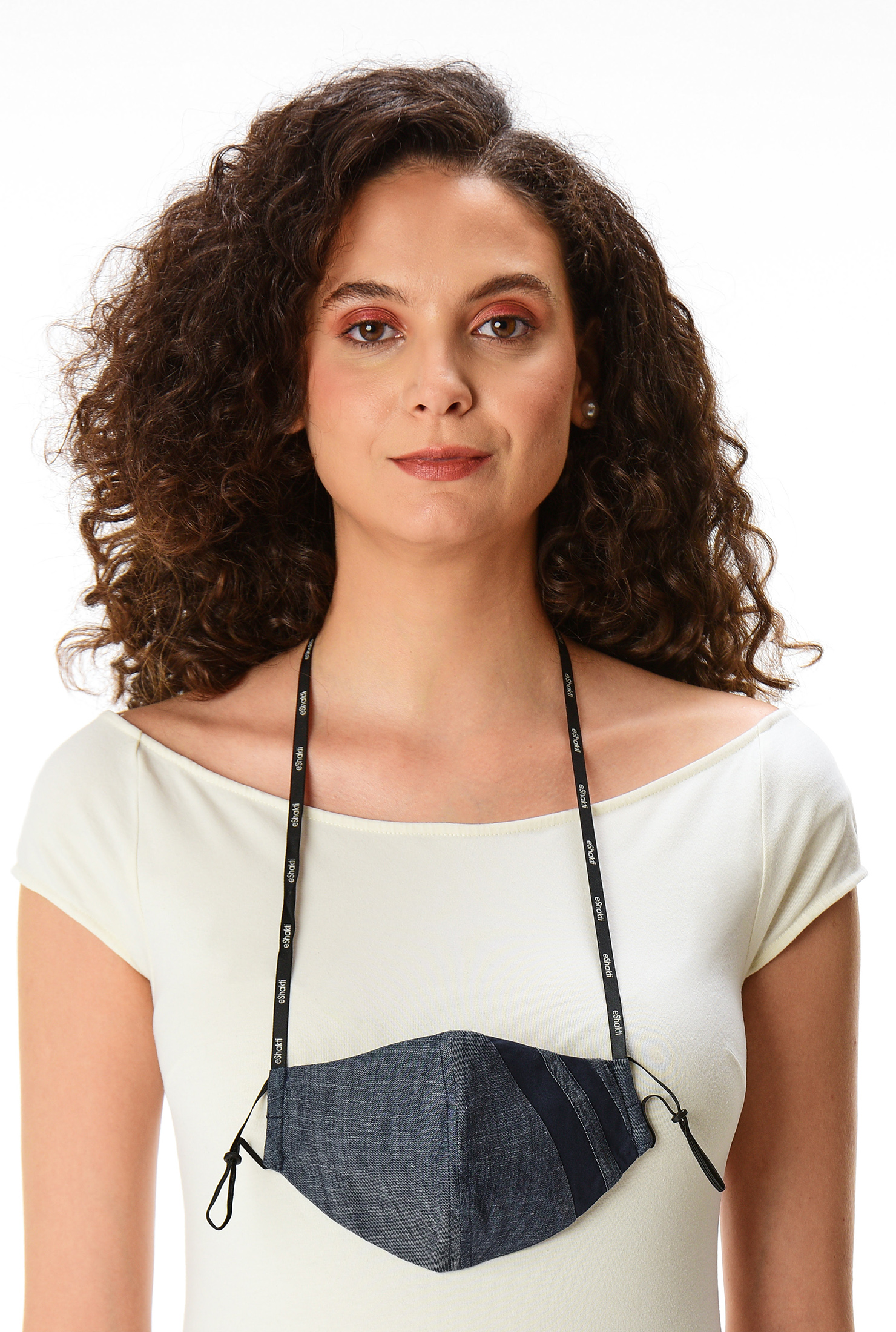 Shop Colorblock stripe chambray shaped face mask | eShakti