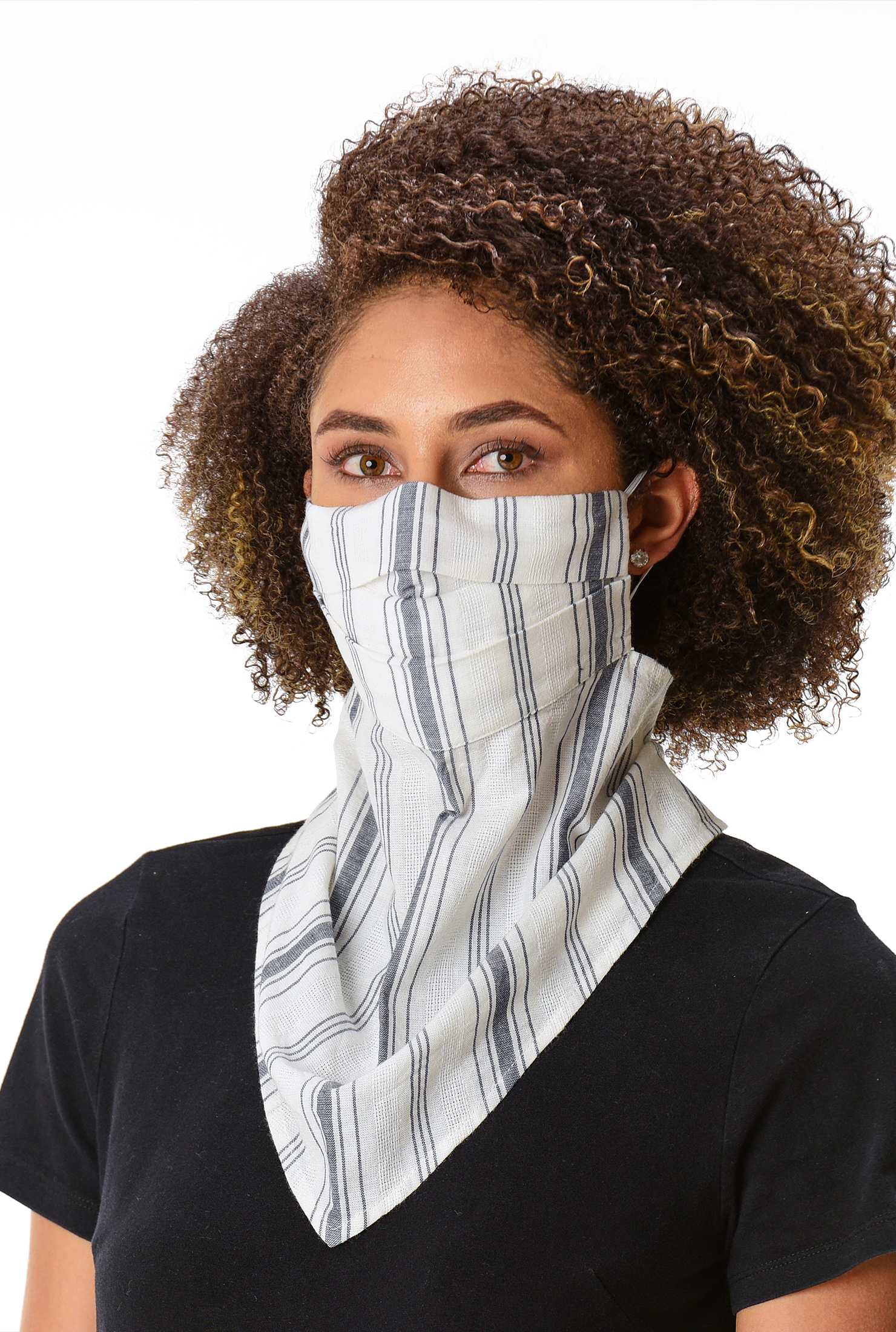 Shop Stripe cotton blend scarf mask | eShakti