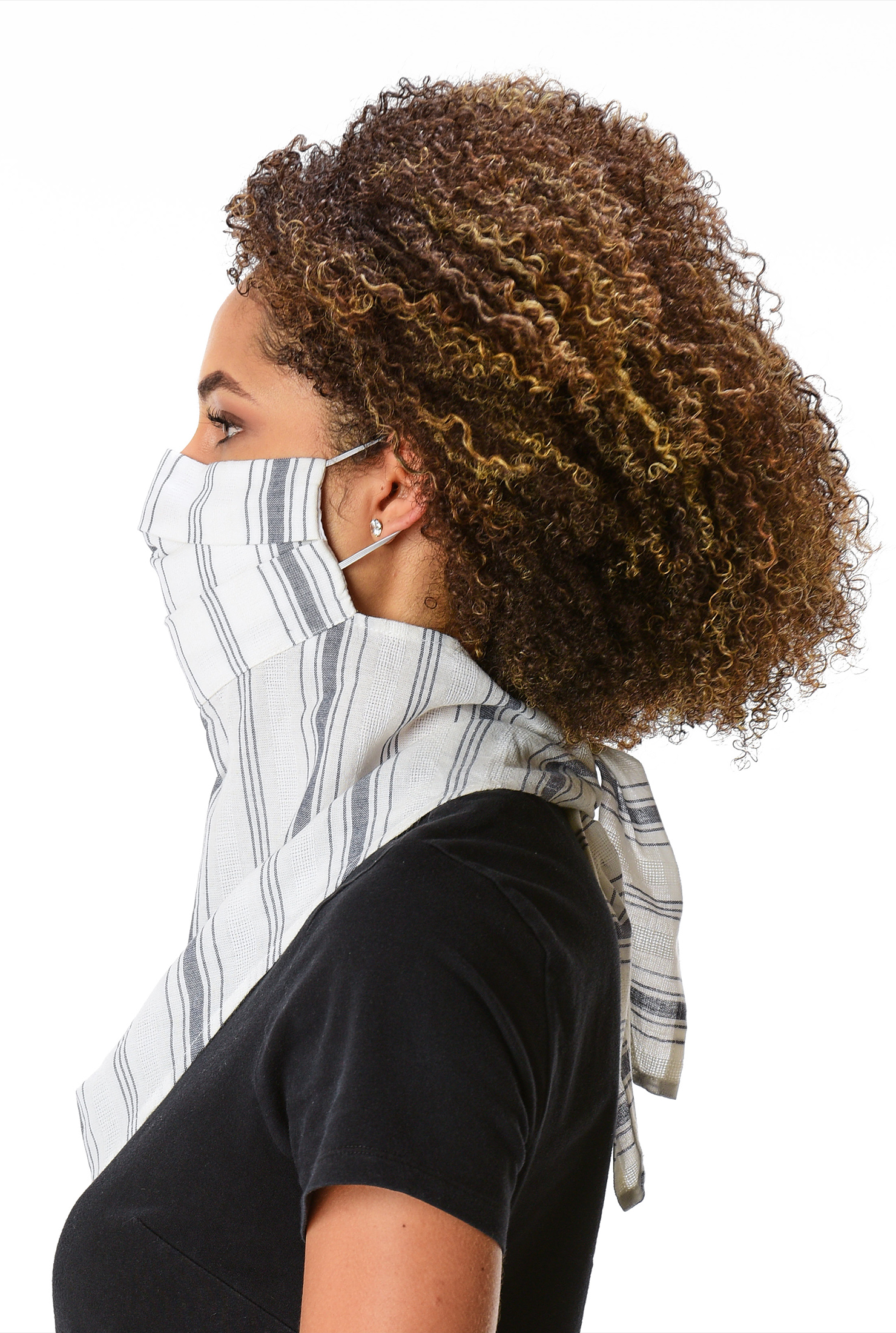Shop Stripe cotton blend scarf mask | eShakti