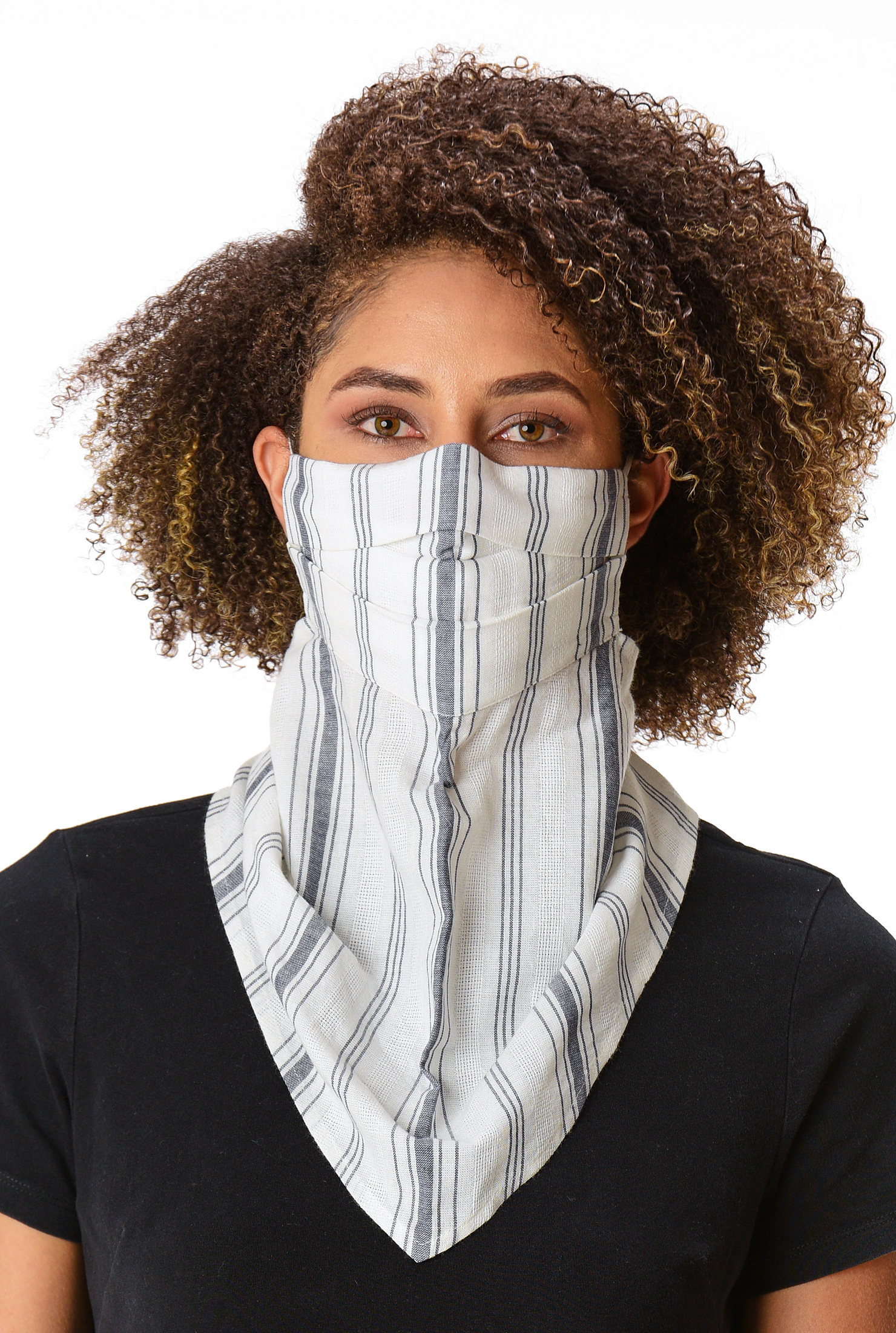 Shop Stripe cotton blend scarf mask | eShakti