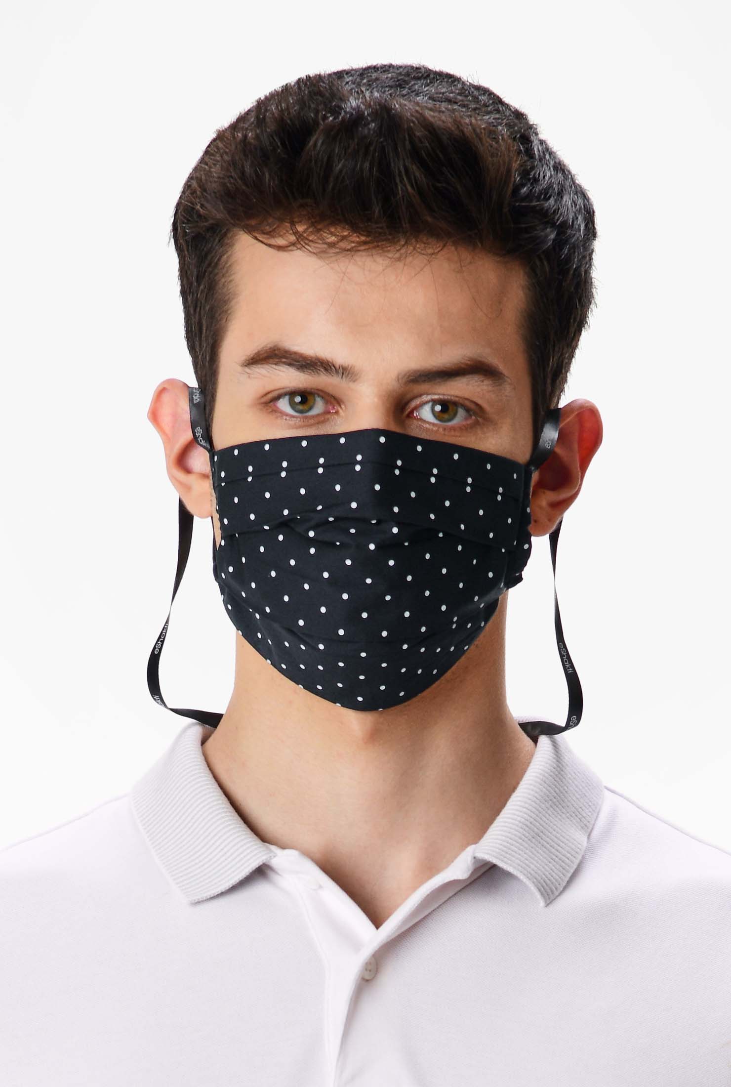 Shop Dot print cotton poplin pleated mens face mask | eShakti