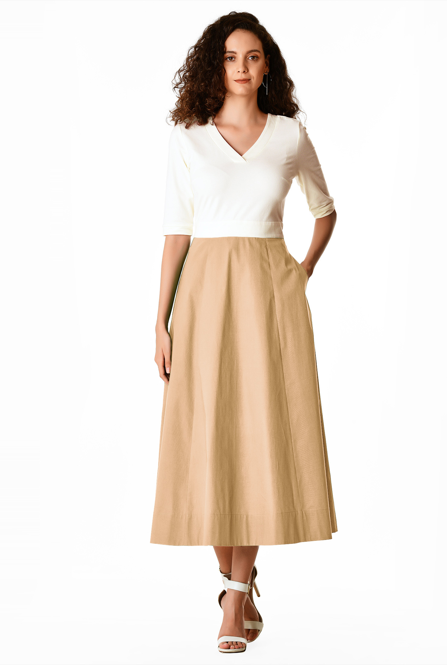 Shop Cotton knit and cotton poplin midi dress | eShakti