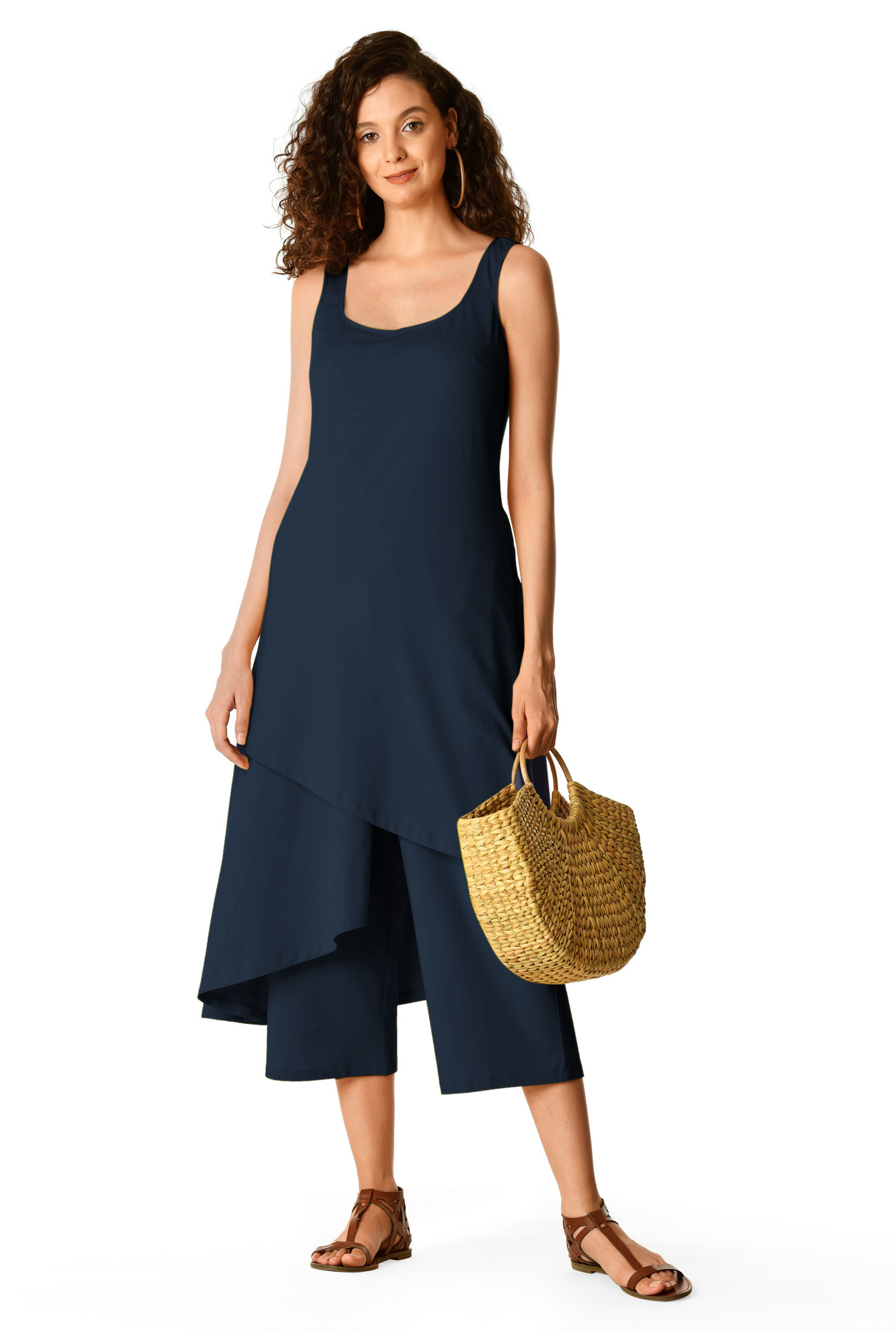 Shop Asymmetric hem cotton knit tunic and pants set | eShakti