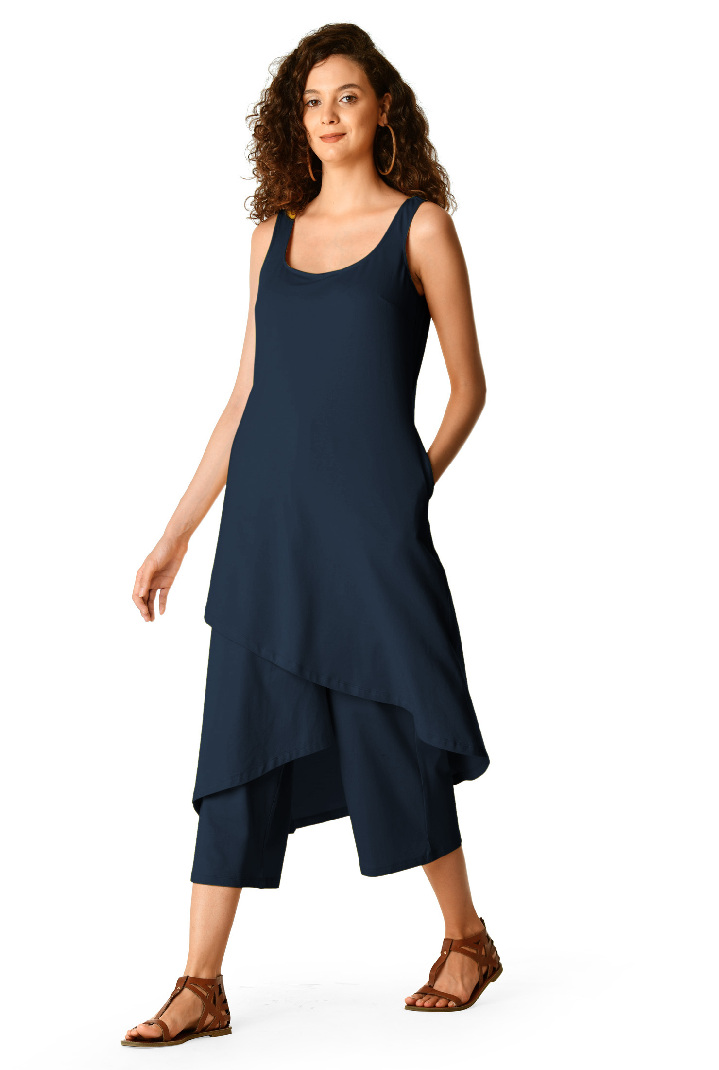 Shop Asymmetric hem cotton knit tunic and pants set | eShakti