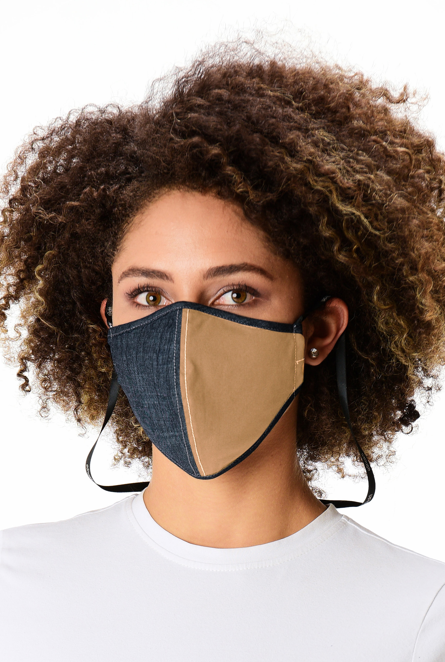 Shop Colorblock cotton chambray and poplin shaped face mask | eShakti