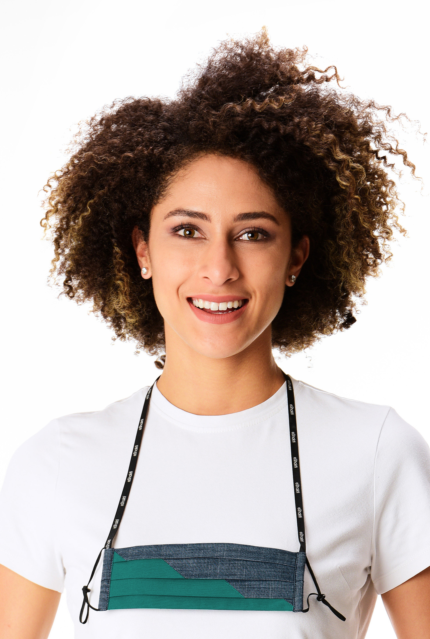 Shop Cotton chambray and poplin colorblock pleated face mask | eShakti