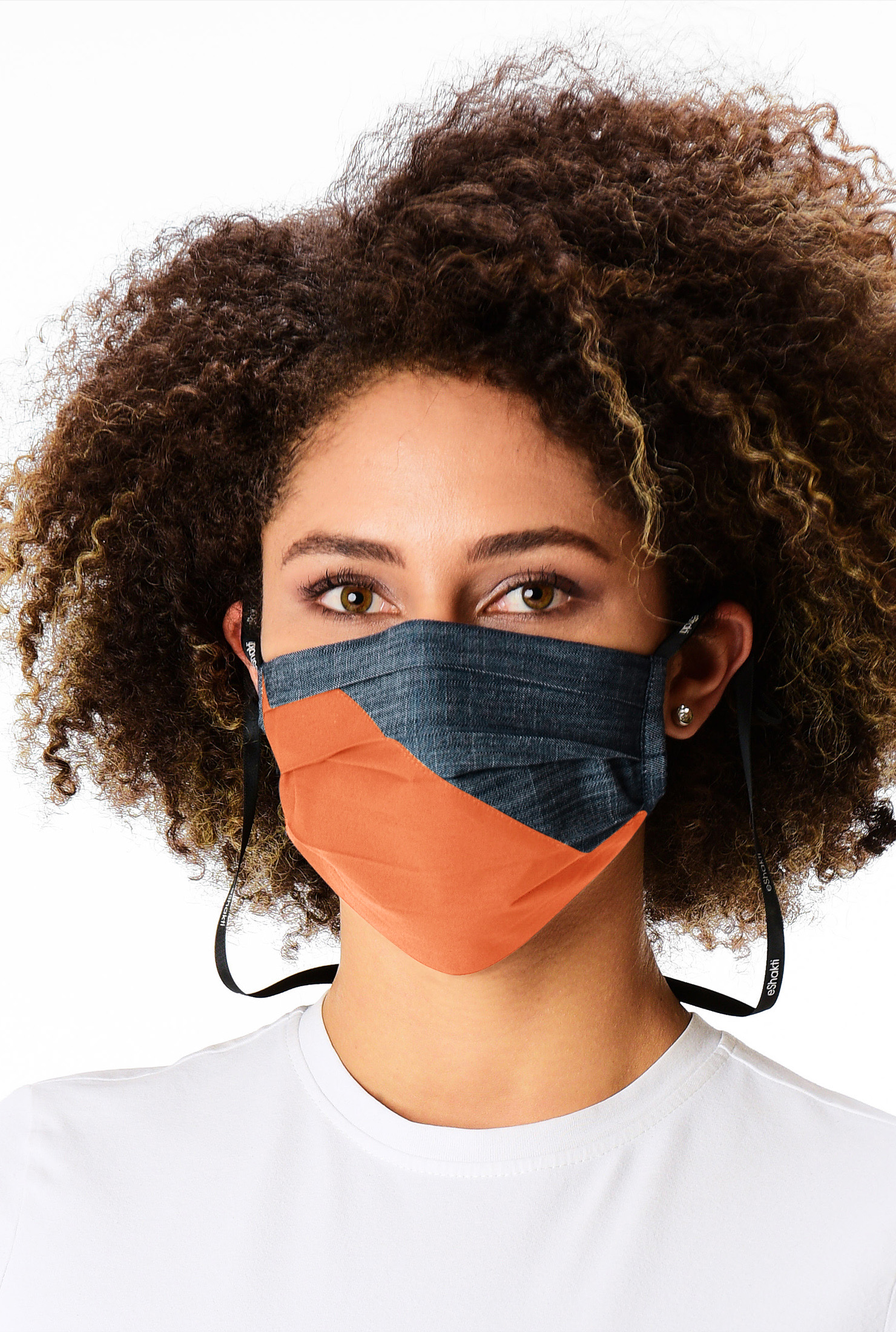 Shop Cotton chambray and poplin colorblock pleated face mask | eShakti