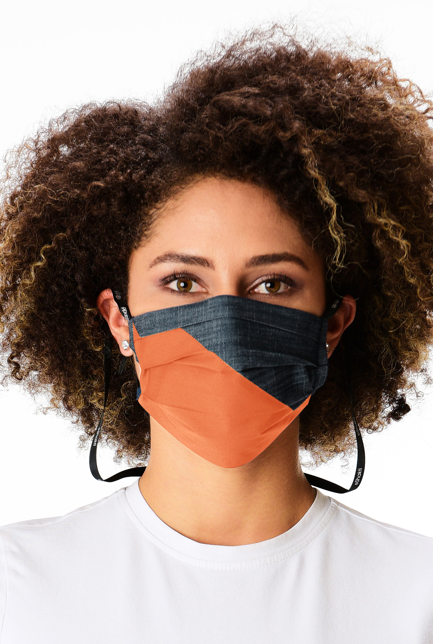 Shop Cotton chambray and poplin colorblock pleated face mask | eShakti