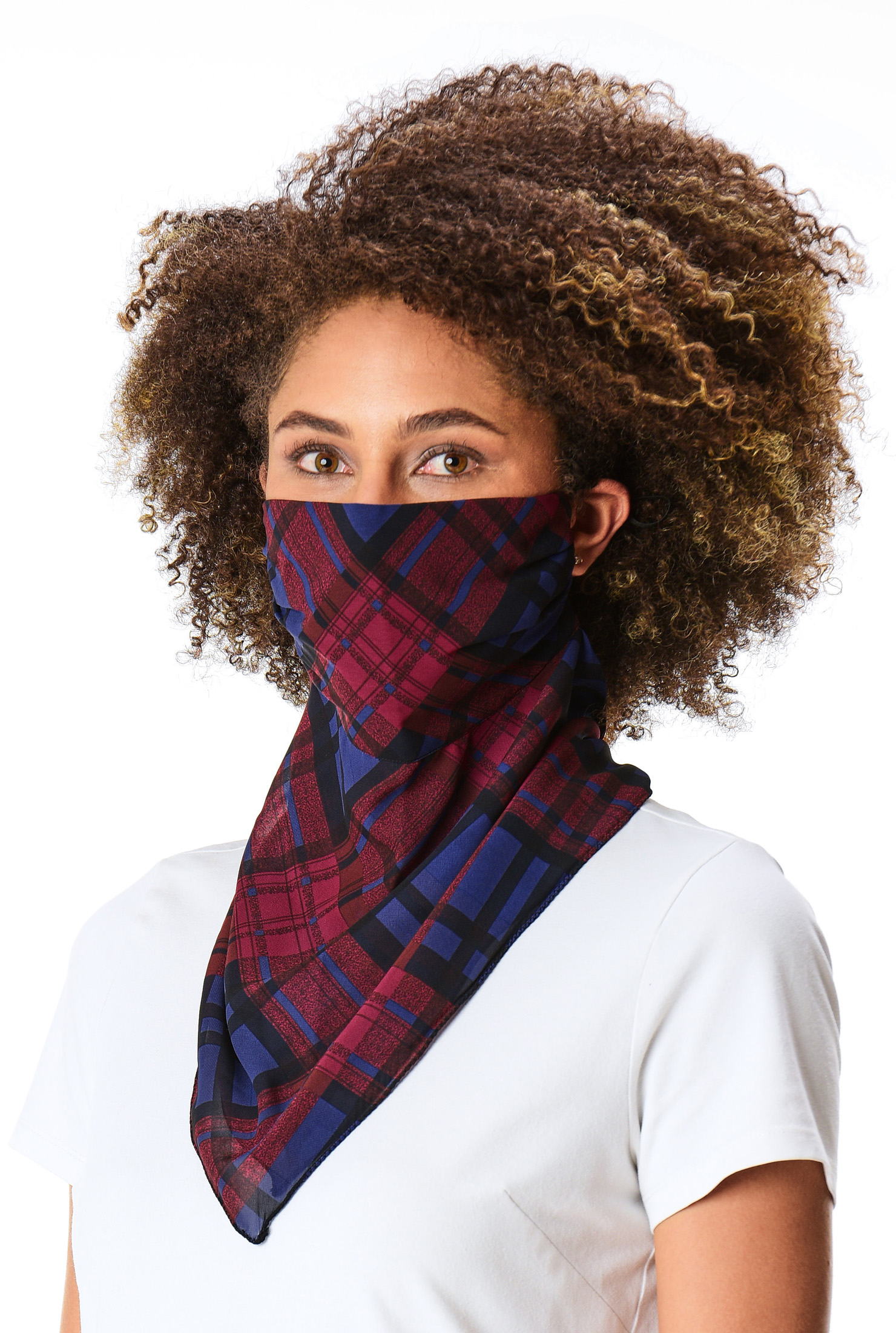 Shop Plaid print georgette scarf mask | eShakti