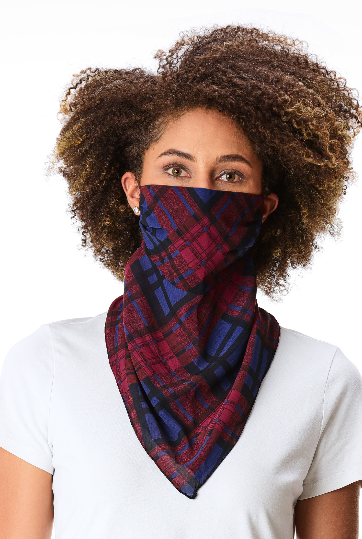 Shop Plaid print georgette scarf mask | eShakti