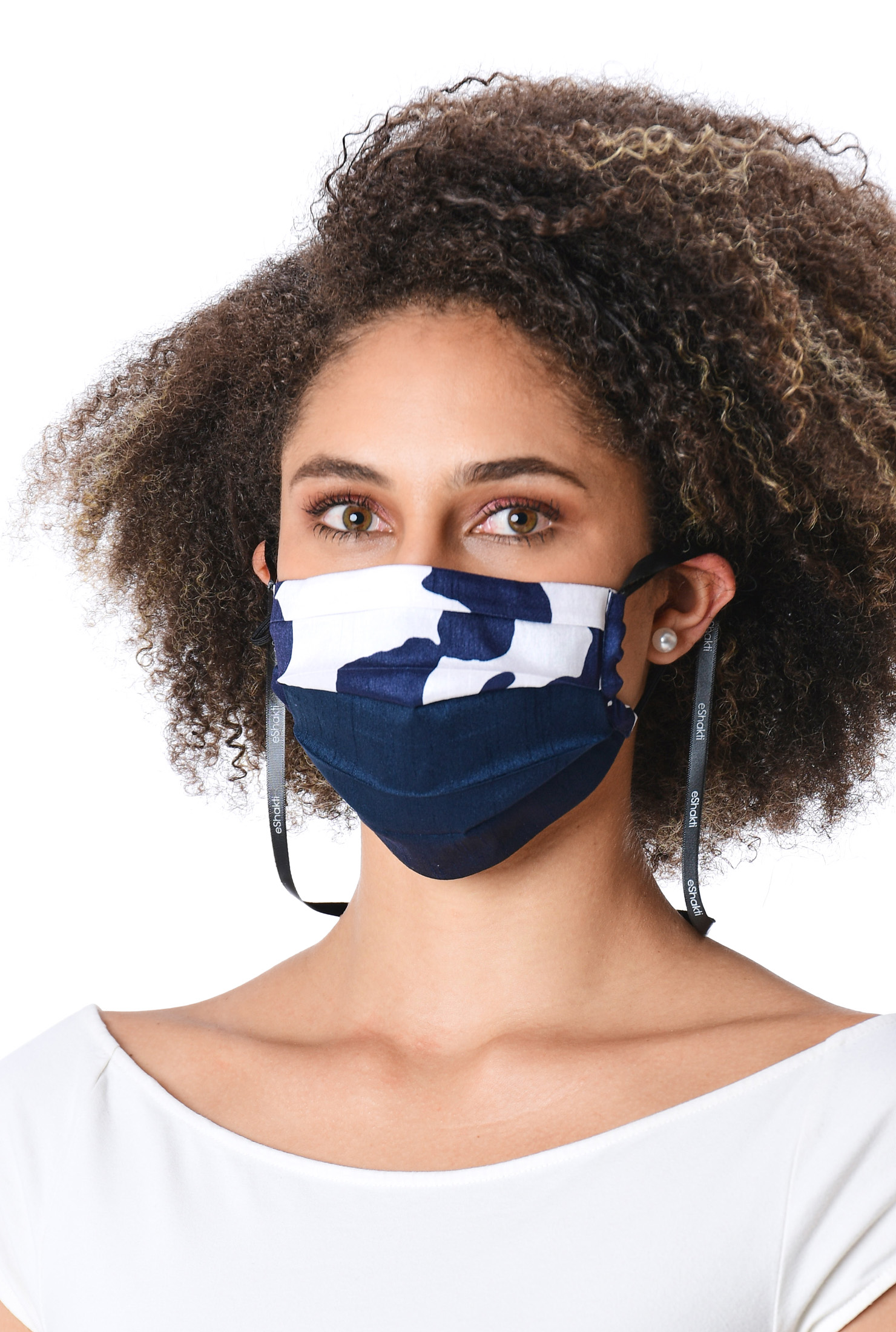 Shop Colorblock graphic floral print dupioni pleated face mask | eShakti