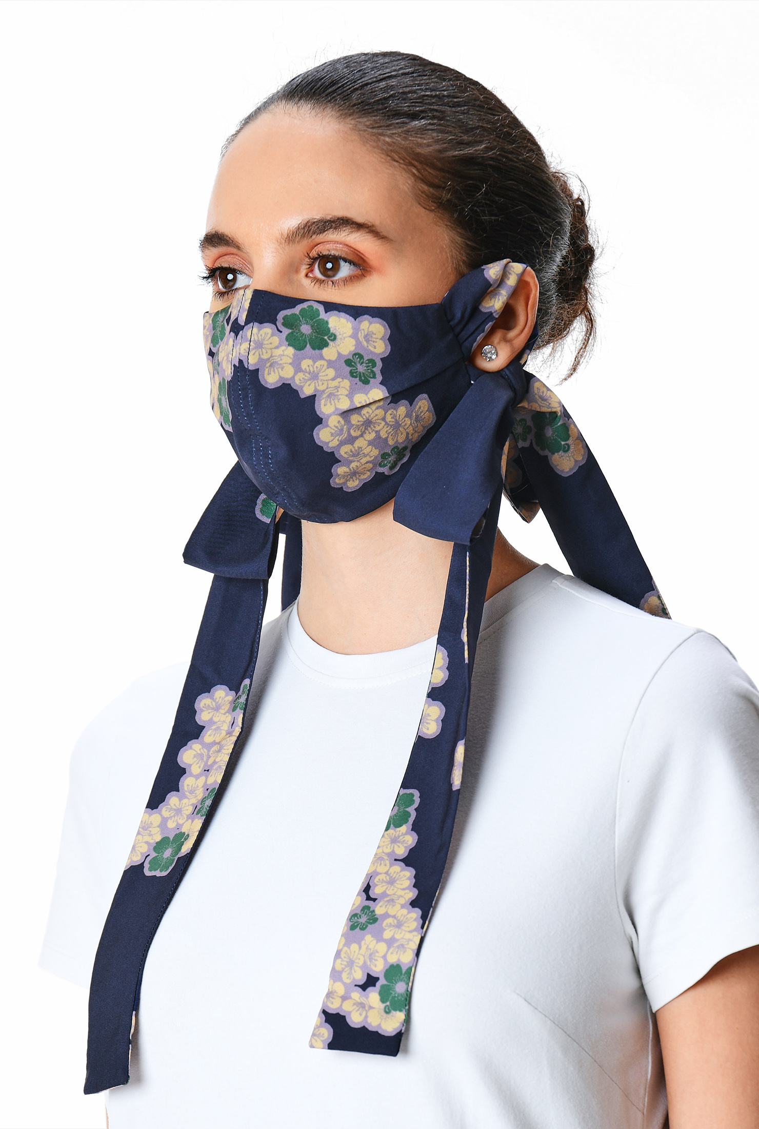 Shop Floral print crepe sash tie shaped face mask | eShakti