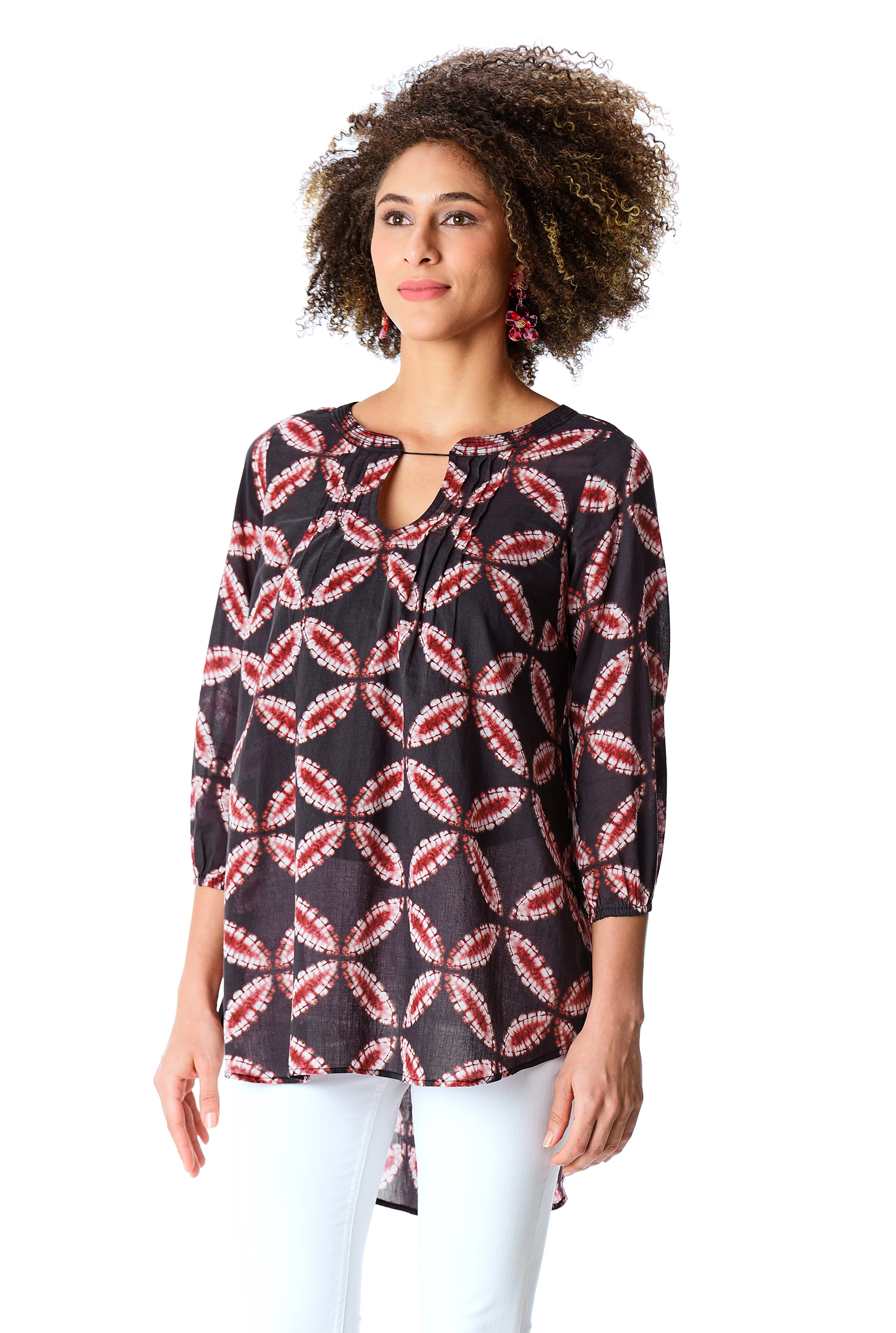 Shop Batik print cotton voile split neck tunic | eShakti