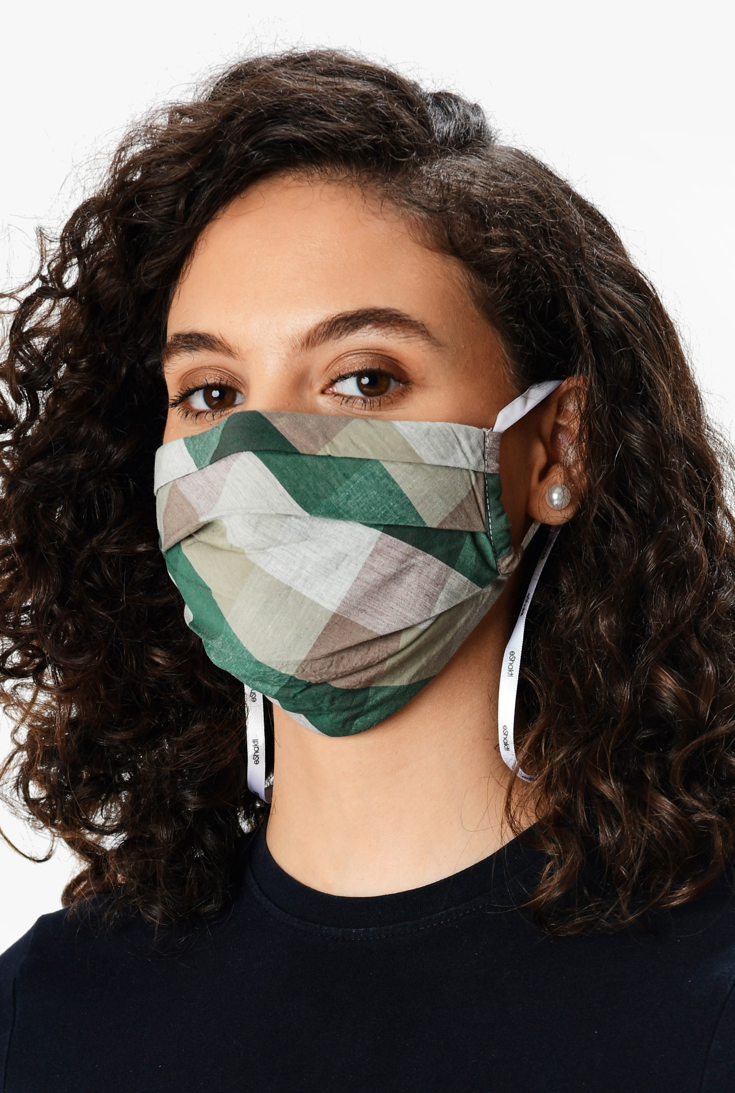 Shop Cotton check pleated face mask | eShakti