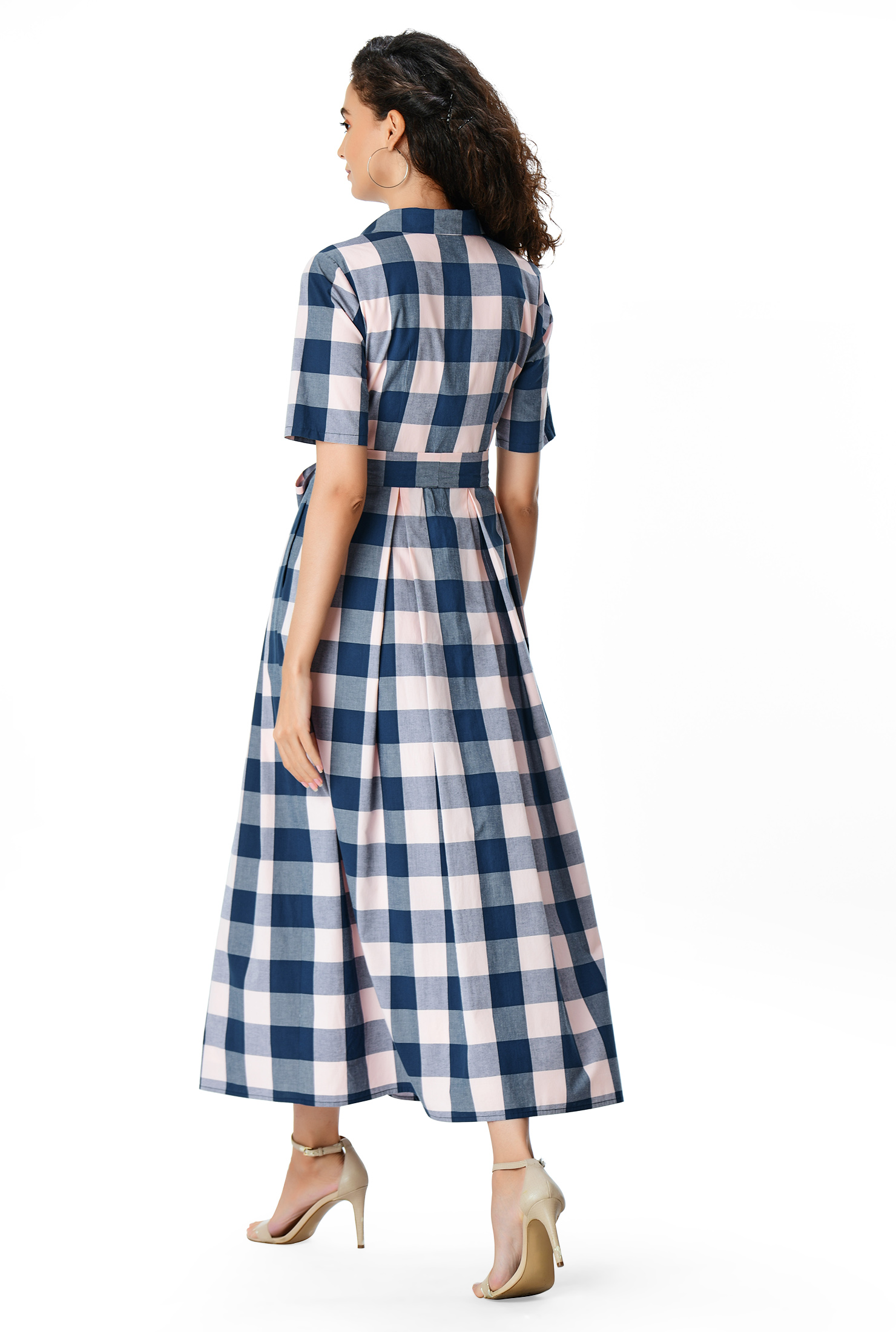 Shop Cotton check sash-tie maxi dress | eShakti