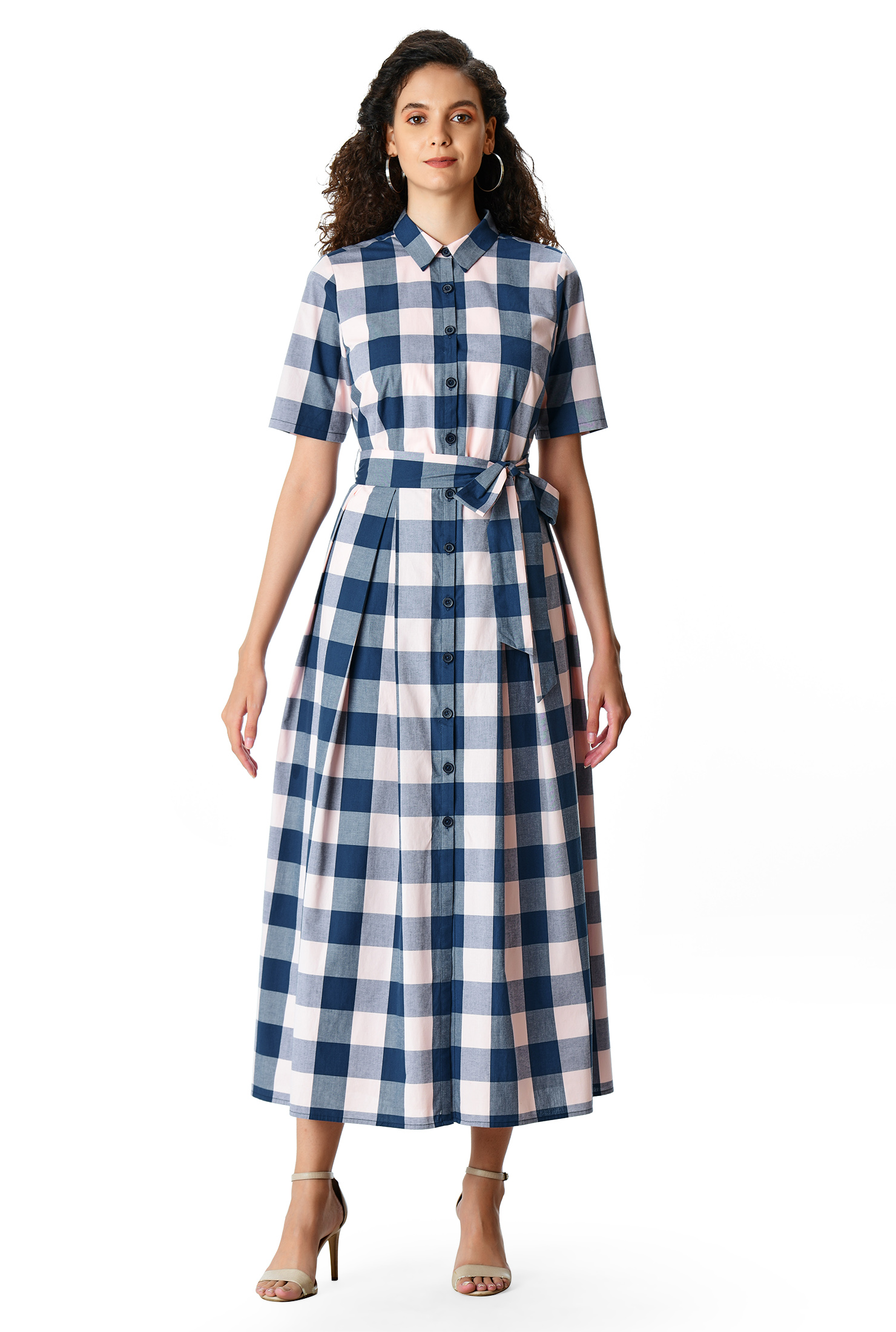 Shop Cotton check sash-tie maxi dress | eShakti