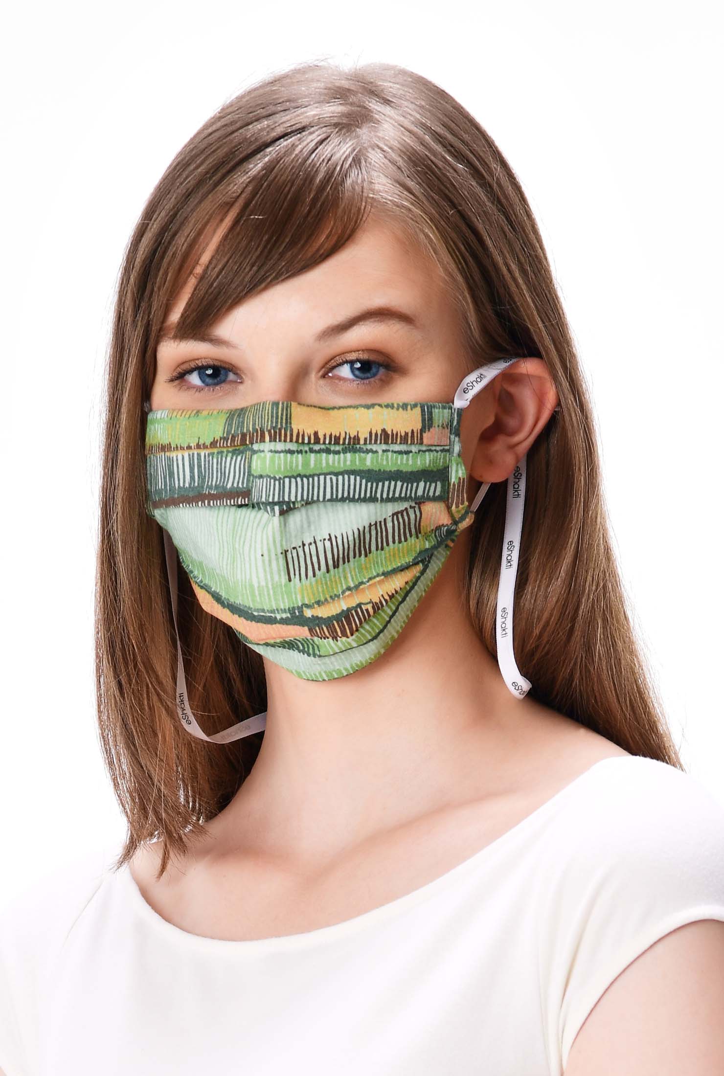 Shop Graphic print cotton poplin pleated face mask | eShakti