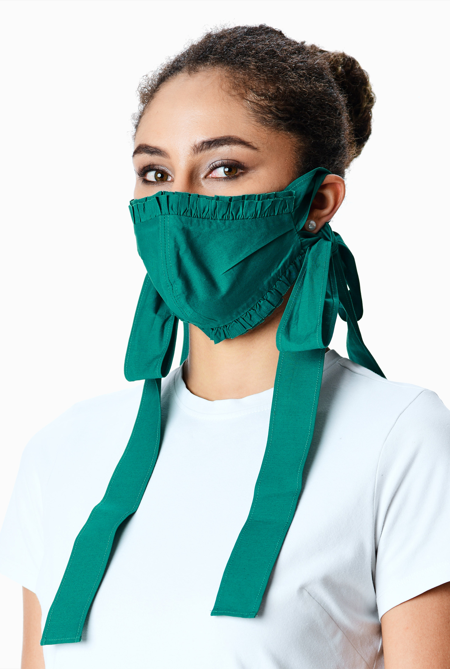 Shop Tie back ruffle trim cotton poplin shaped face mask | eShakti