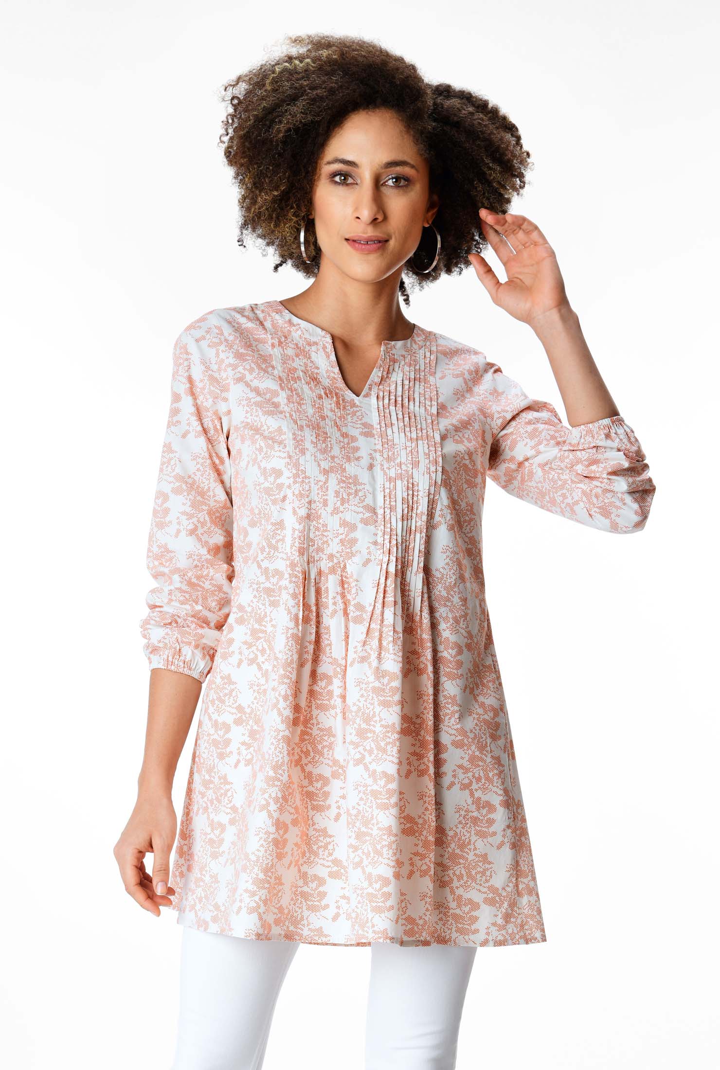 Shop Pintuck pleat floral print cotton tunic | eShakti