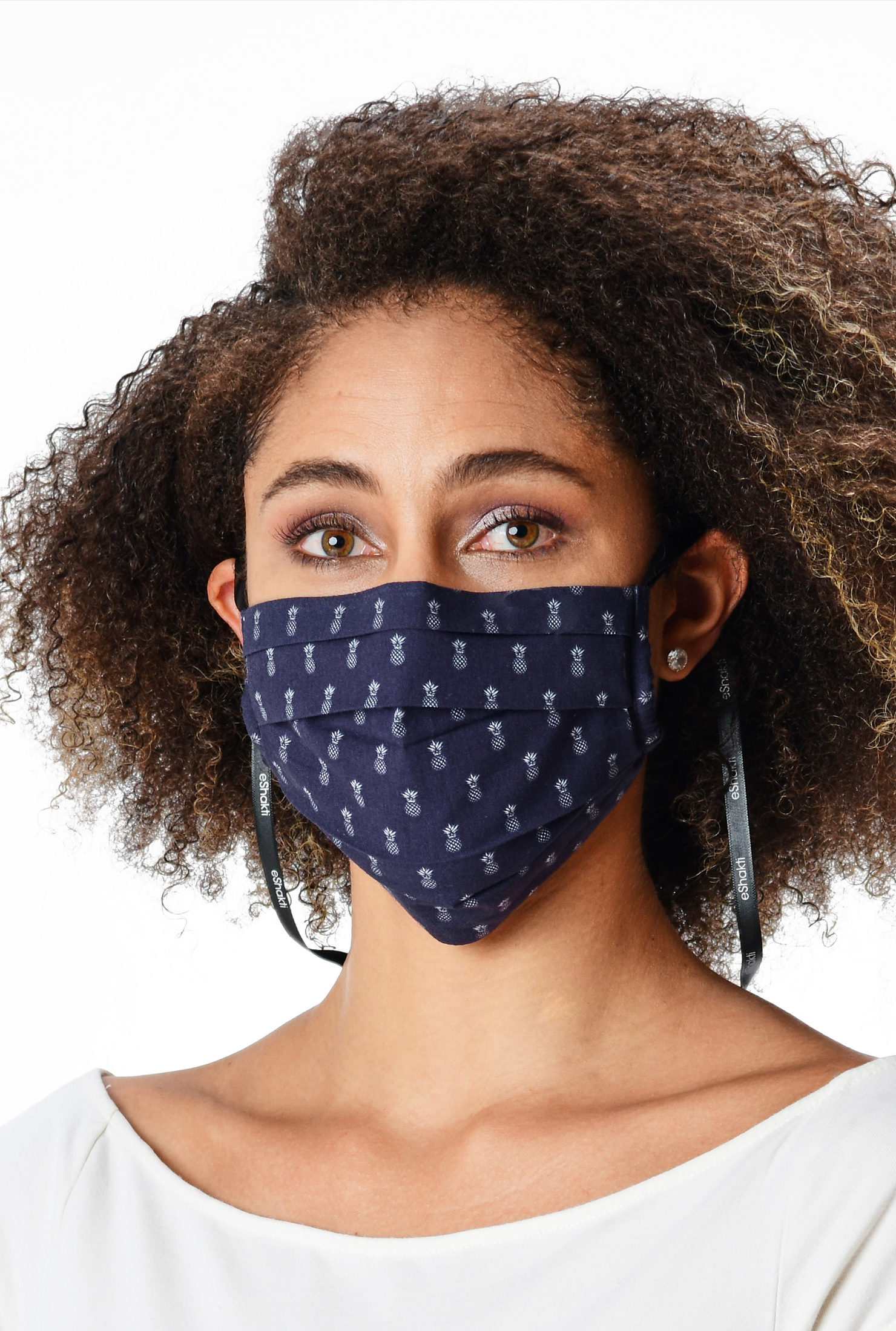 Shop Pineapple print cotton poplin pleated face mask | eShakti