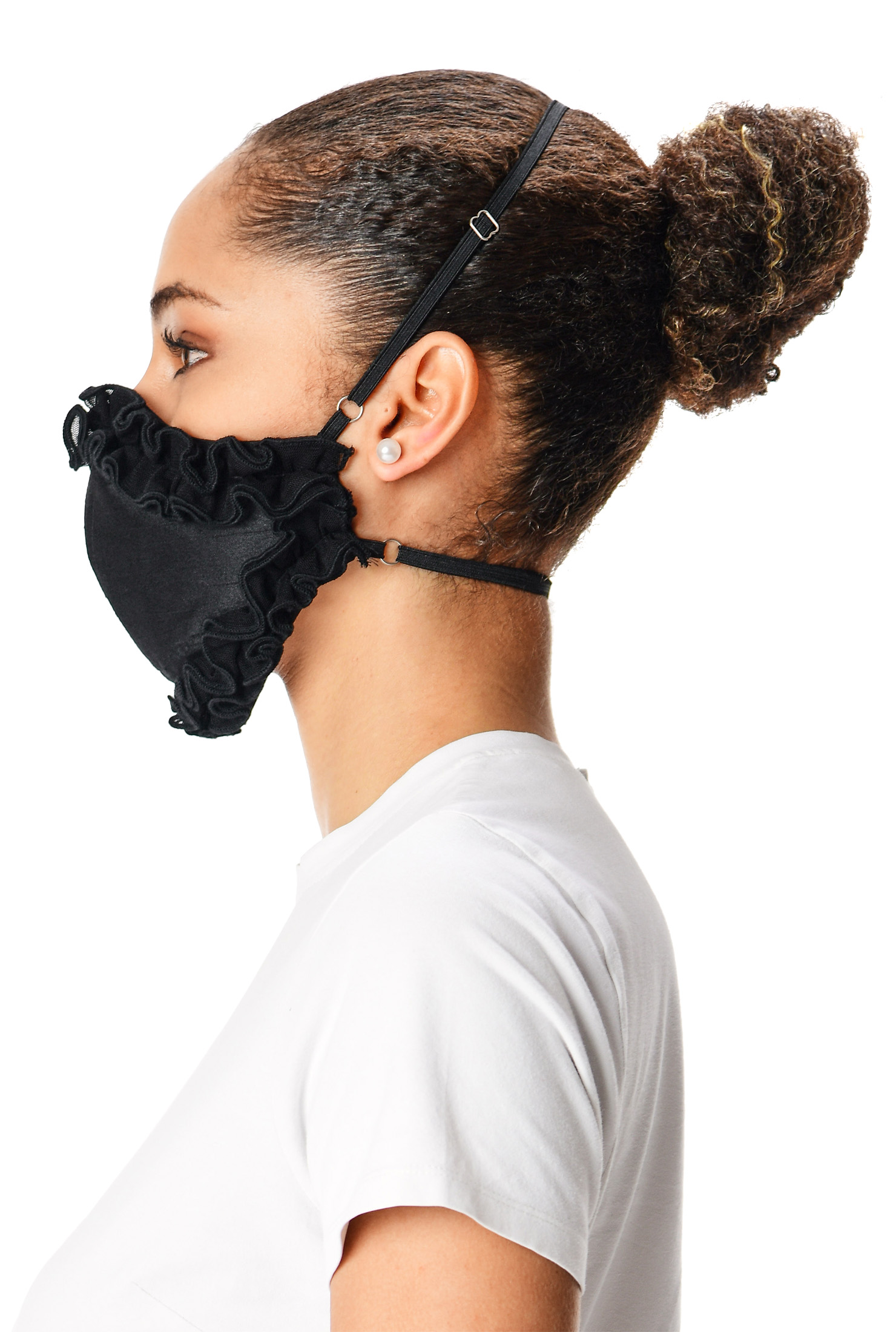 Shop Ruffle frill trim dupioni shaped face mask with adjustable elastic ...