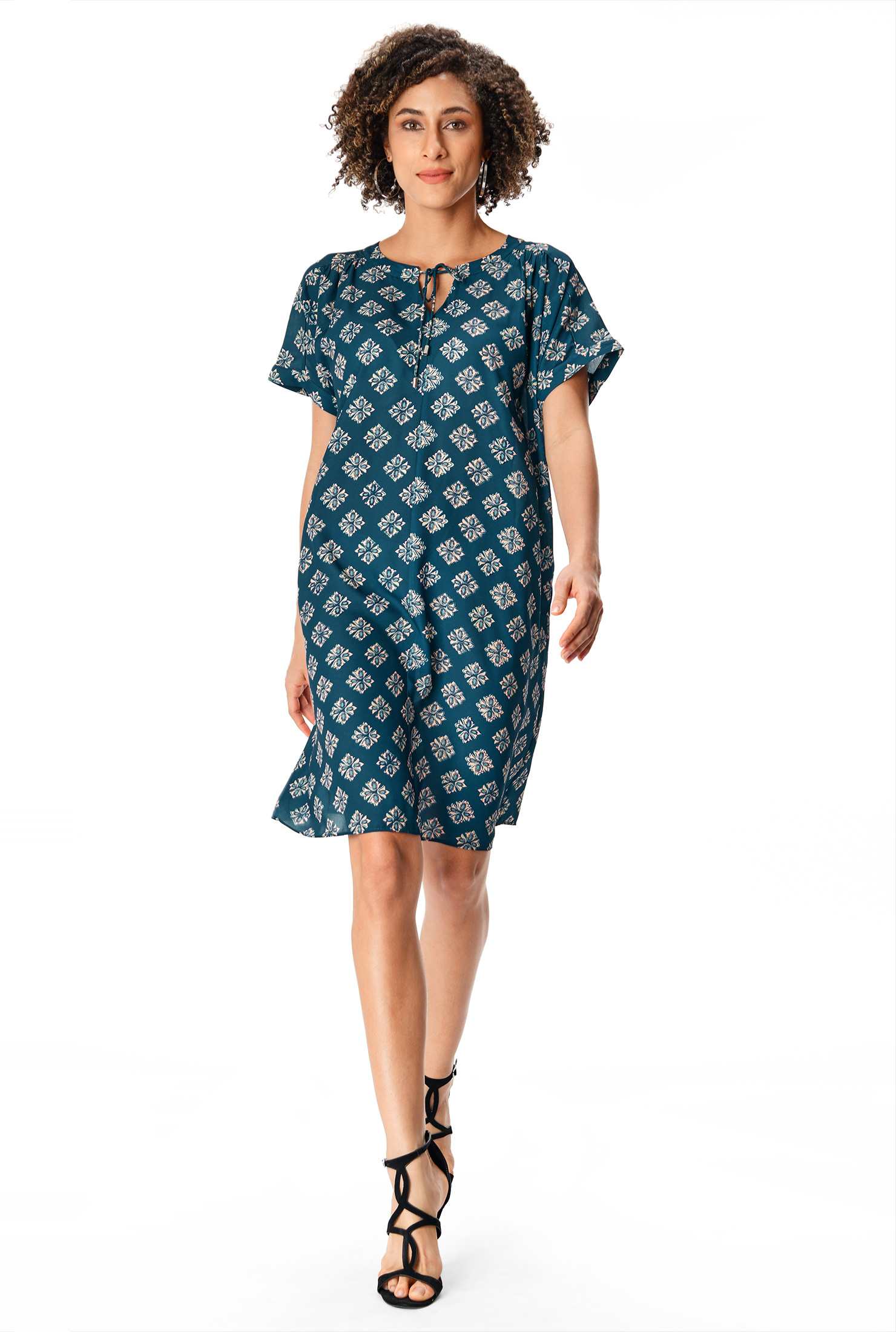 Shop Graphic floral print crepe shift dress | eShakti