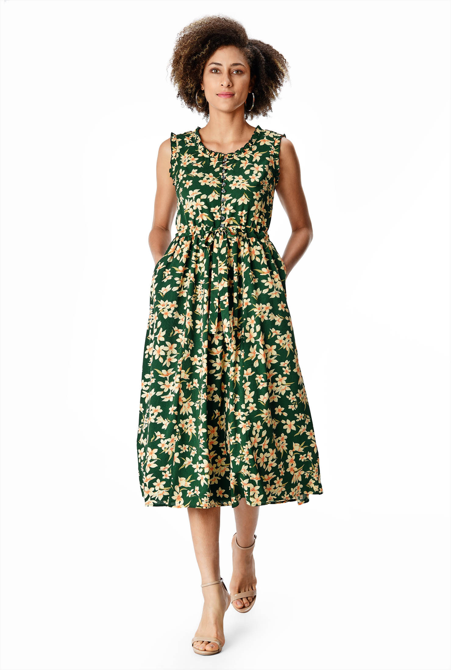 Shop Floral print matte crepe drawstring tie dress | eShakti