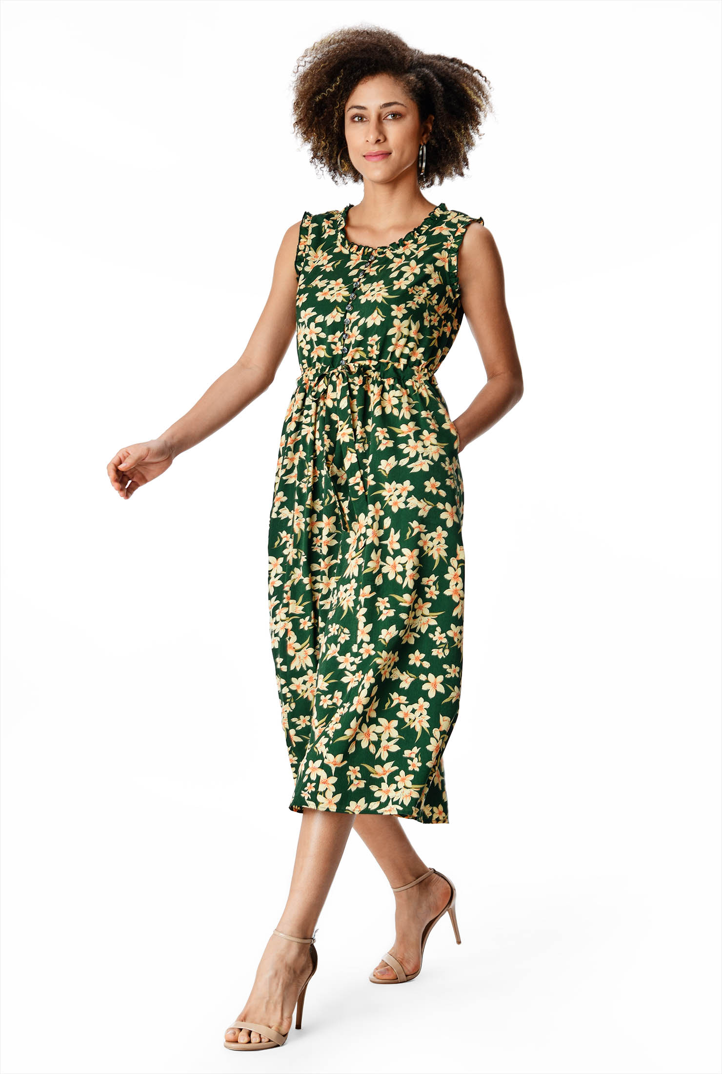 Shop Floral print matte crepe drawstring tie dress | eShakti