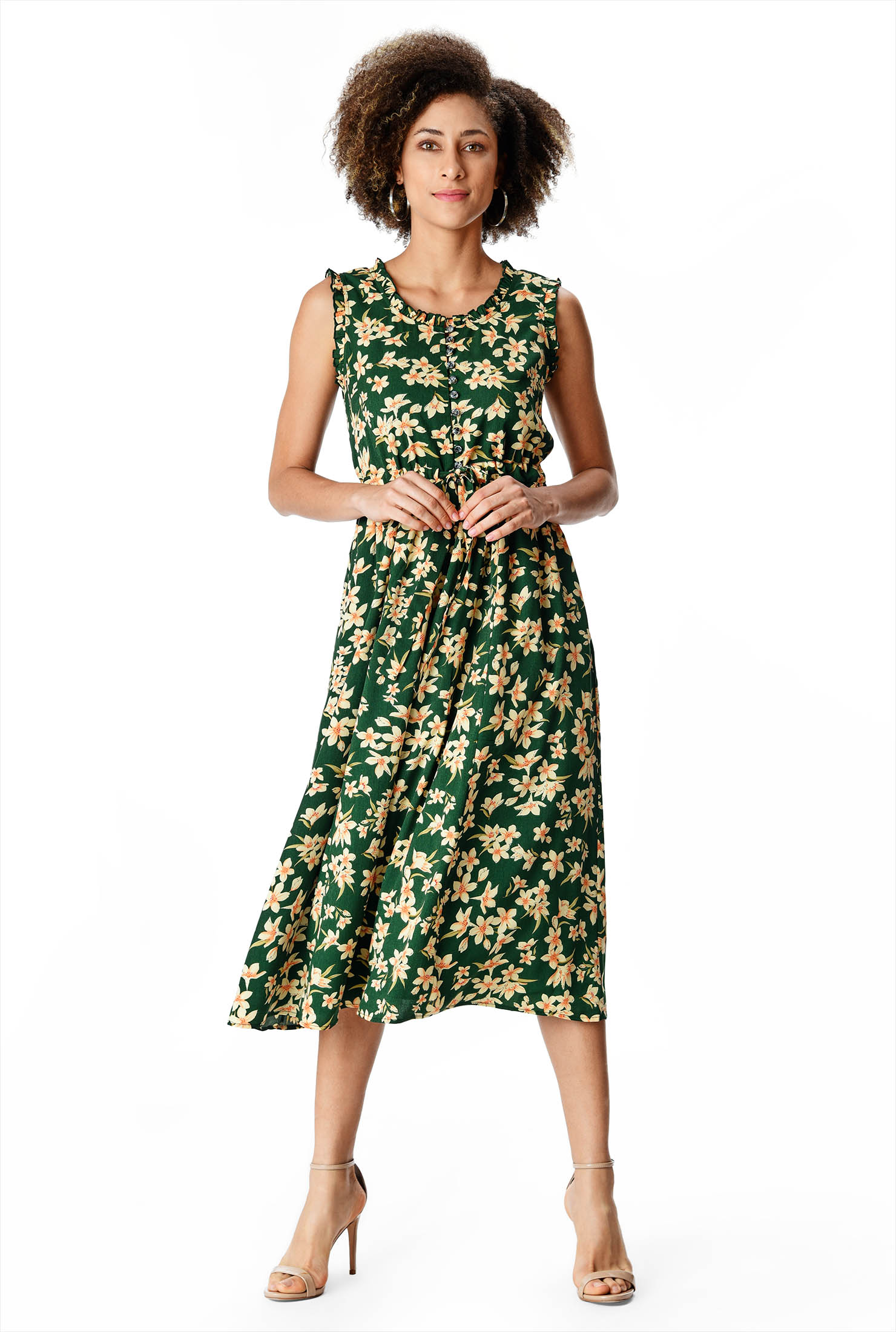 Shop Floral print matte crepe drawstring tie dress | eShakti