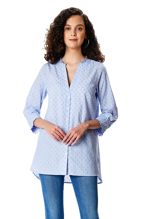 Shop Ruffle trim dot cotton high-low shirt | eShakti