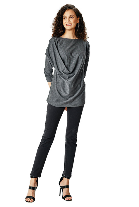 Shop Asymmetric drape front cotton knit top | eShakti