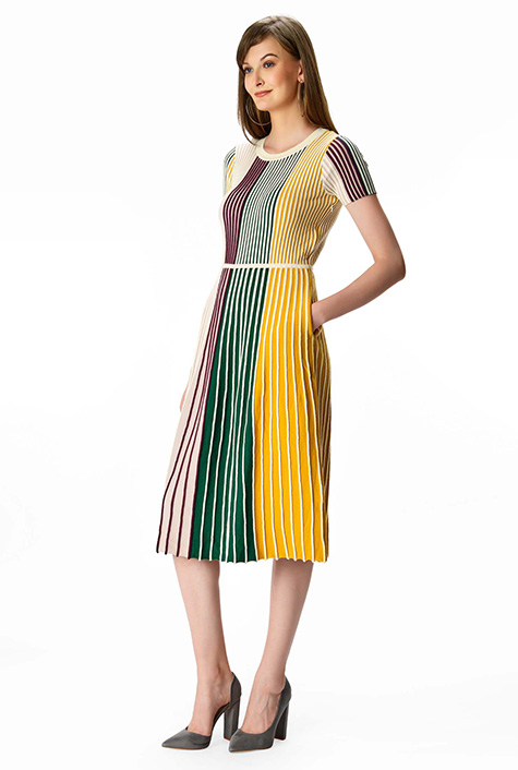 Shop Rib knit stripe A-line sweater dress | eShakti