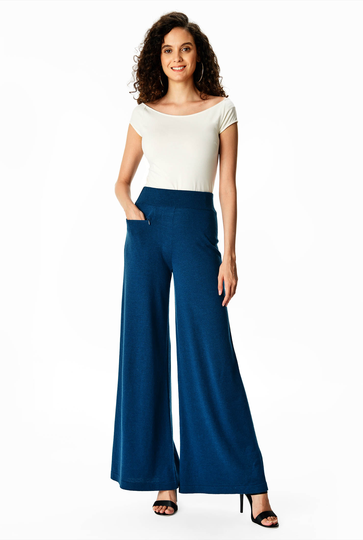 Shop Wool blend tie waist sweater knit tunic and wide leg pants set ...