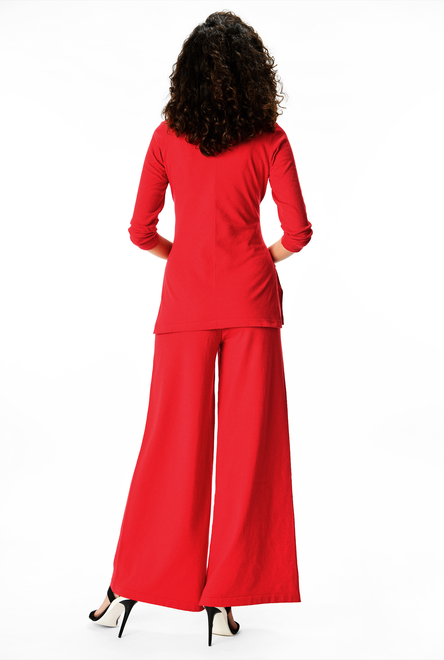 Shop Wool blend tie waist sweater knit tunic and wide leg pants set ...