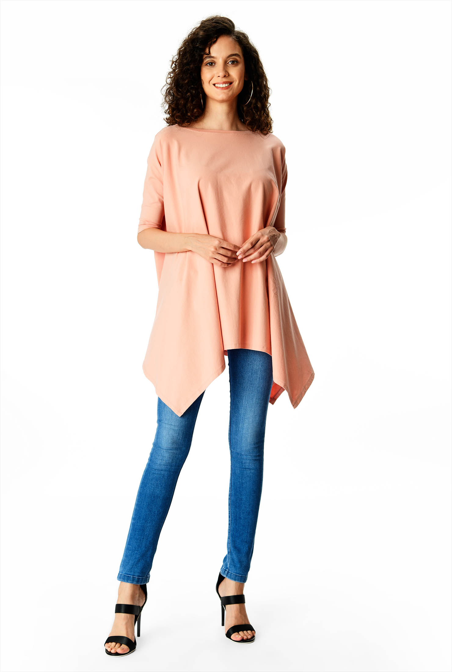 Shop Asymmetric hem cotton knit tunic top | eShakti