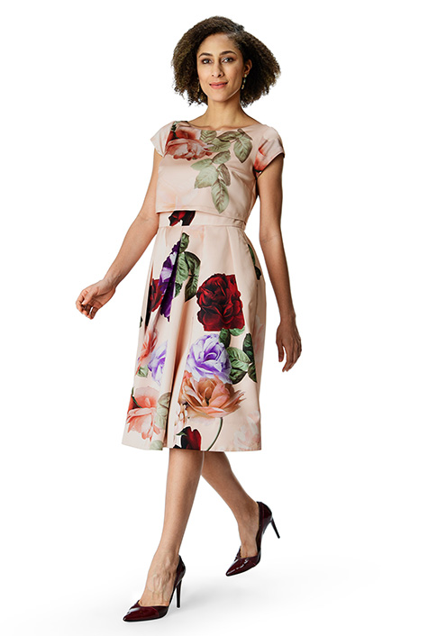 Shop Floral print taffeta satin dress | eShakti