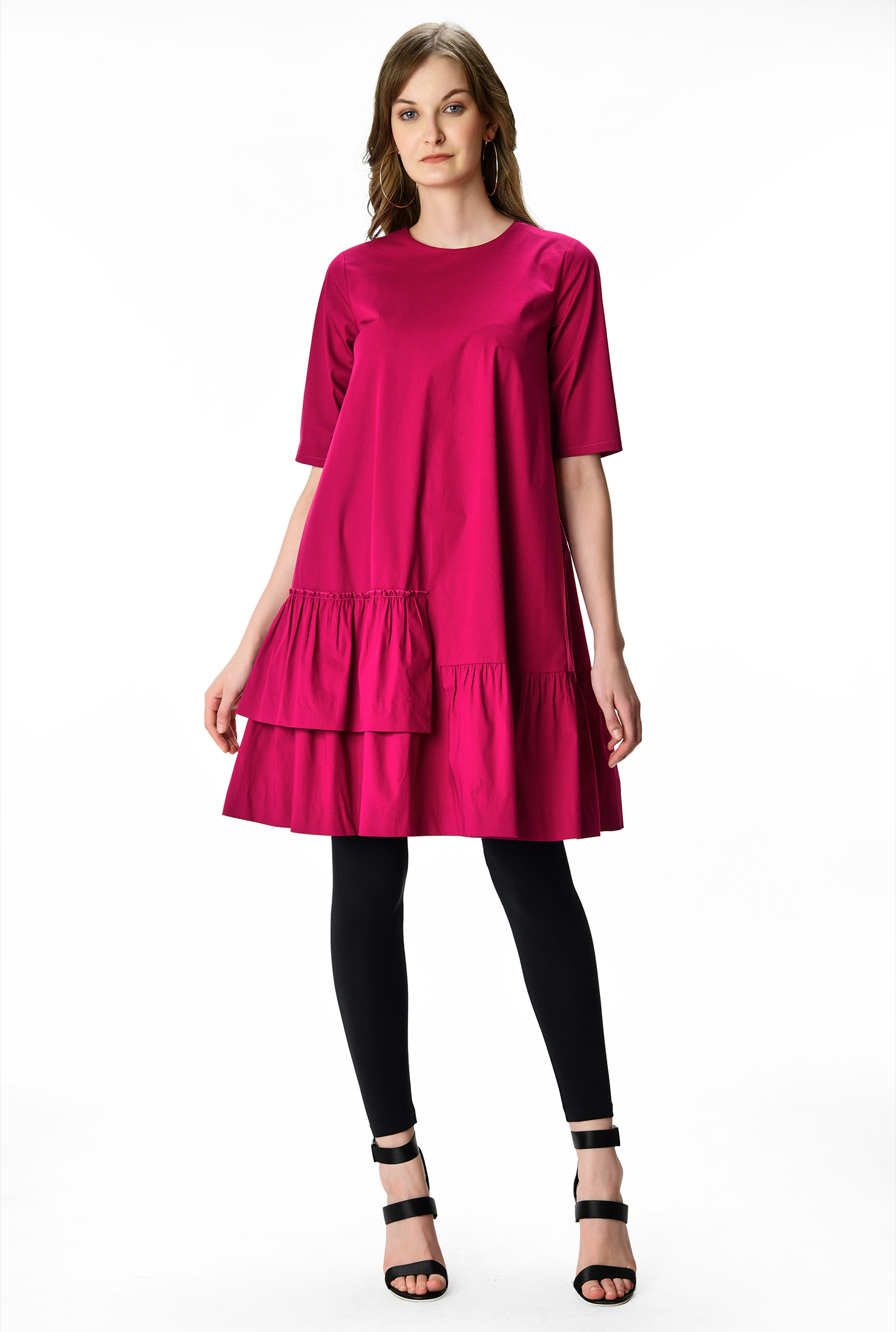 Shop Ruffle layer cotton poplin shift dress | eShakti