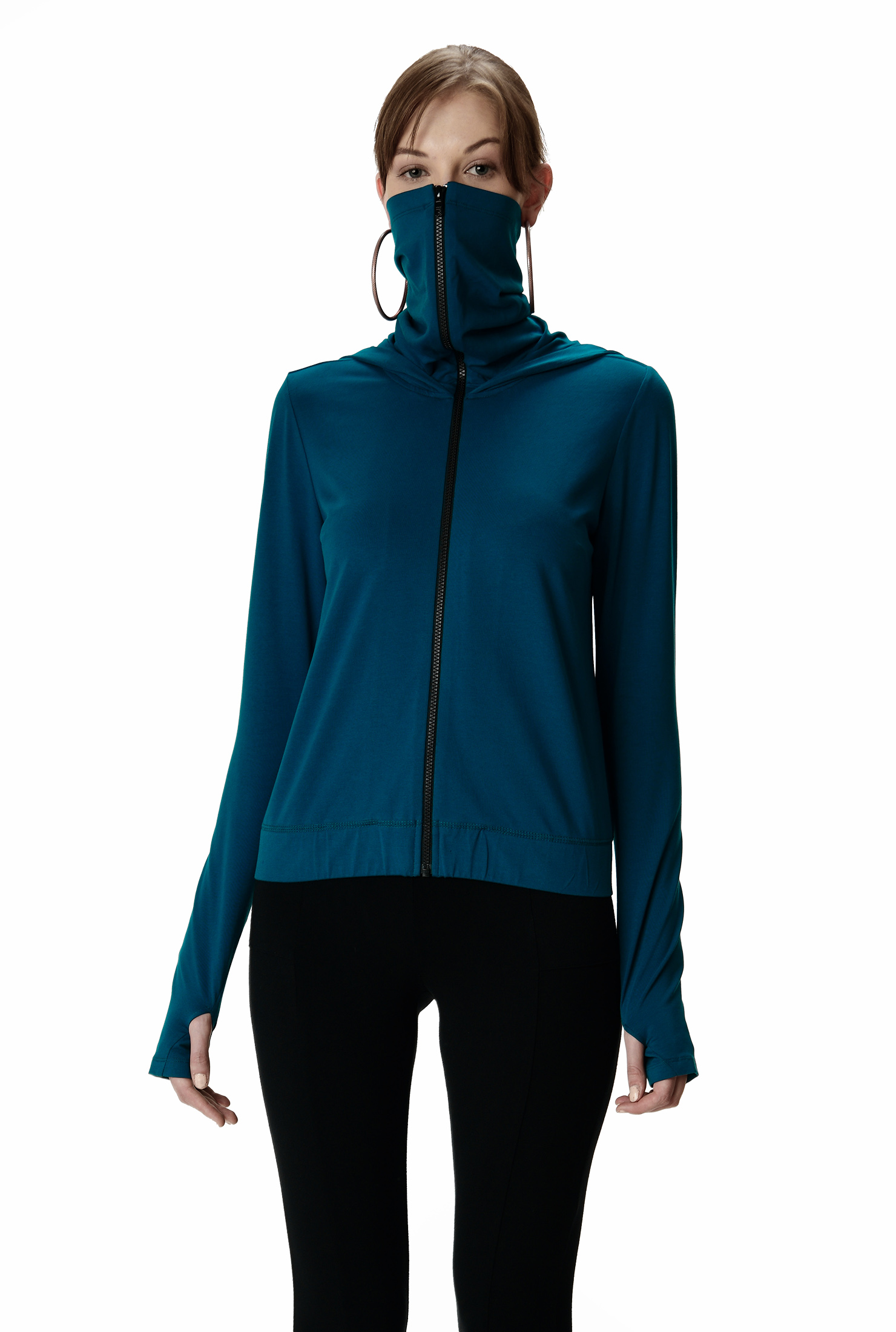 Shop Zip front cotton jersey hoodie jacket with tubular mask | eShakti