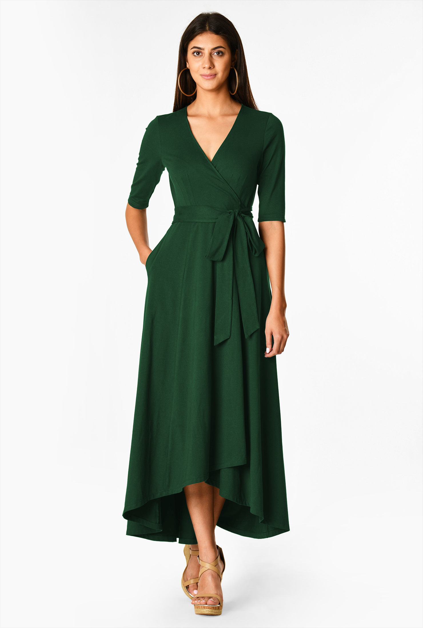 Shop High-low hem cotton jersey wrap dress | eShakti