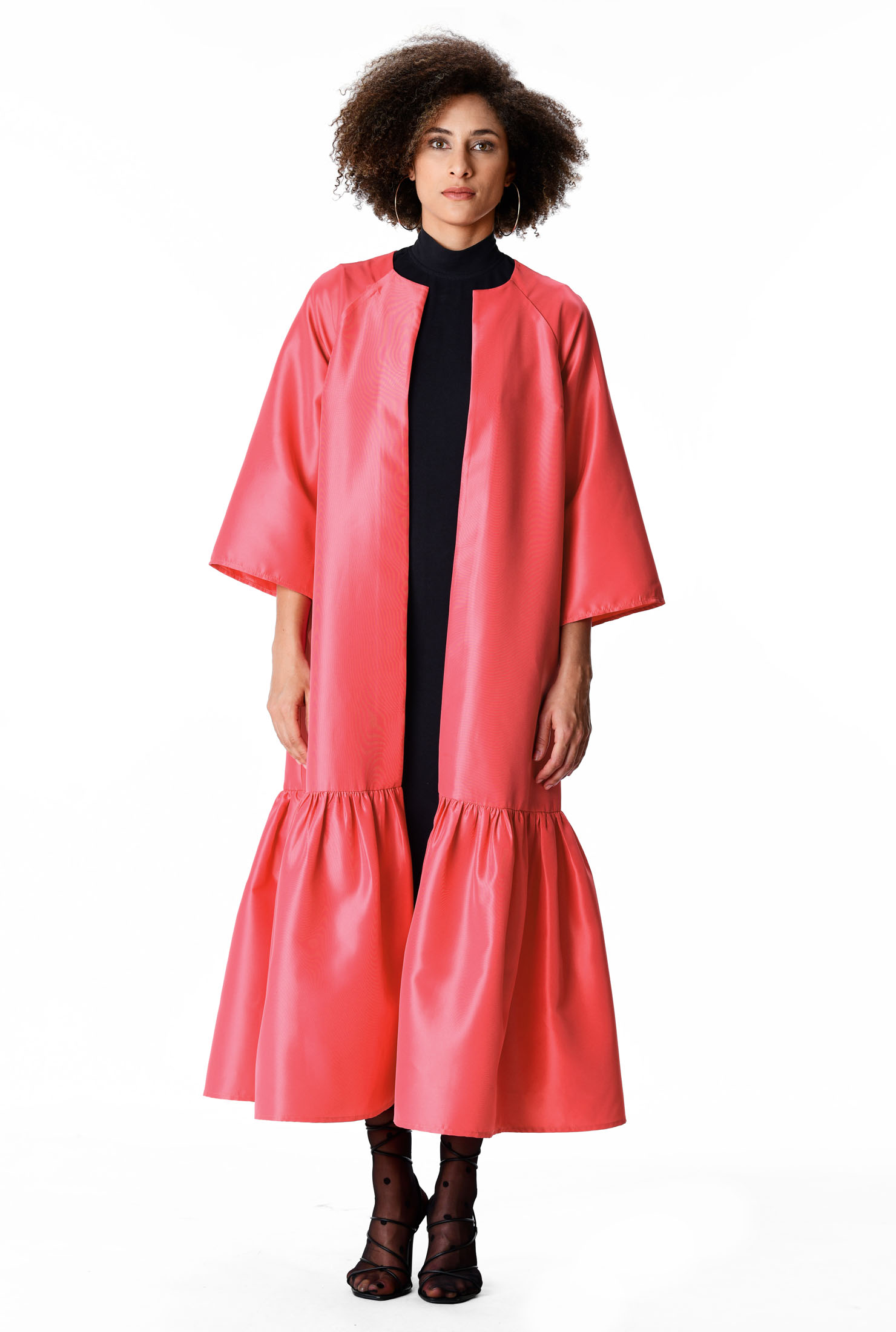 Shop Ruffle flounce hem satin long duster | eShakti