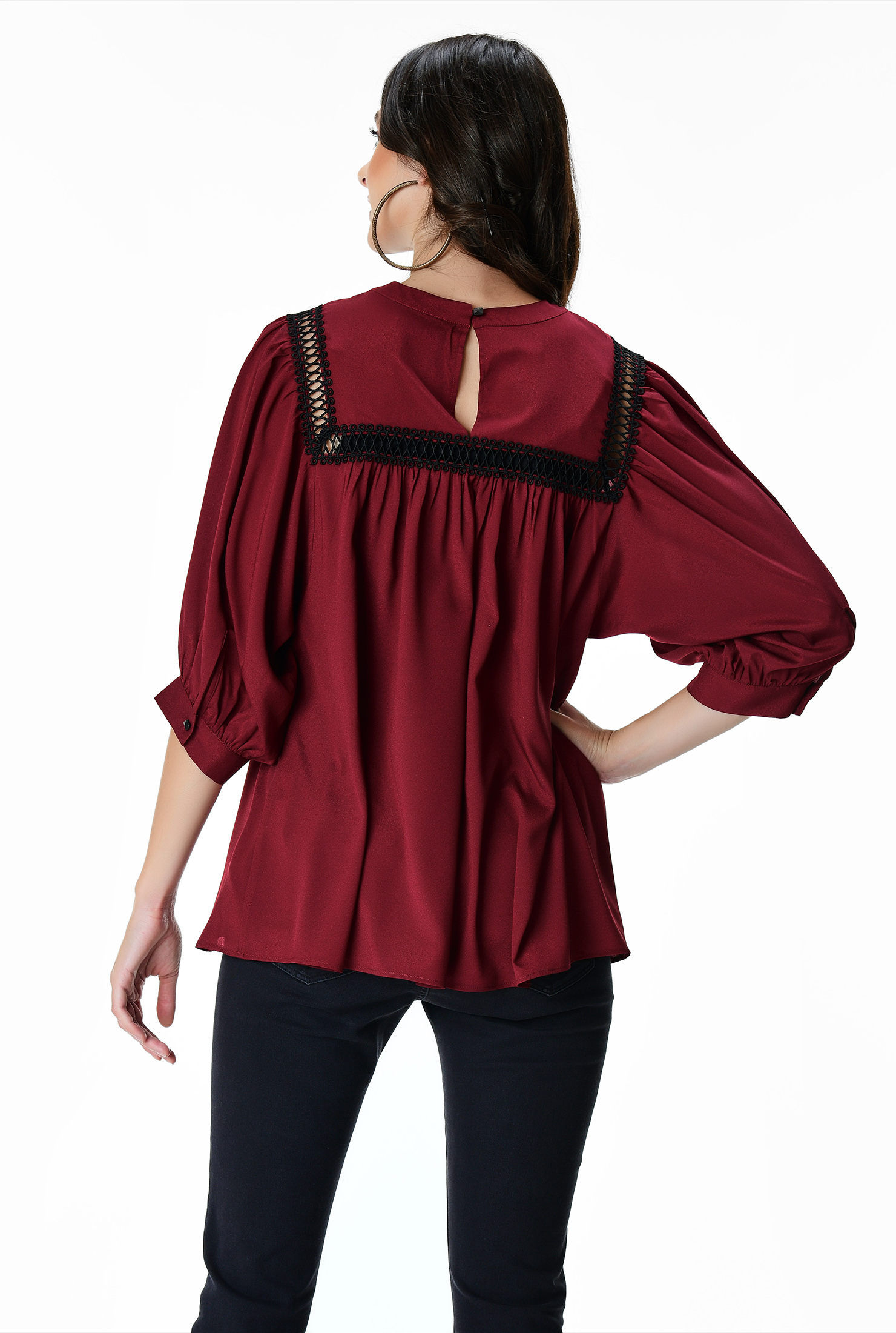 Shop Lattice trim ruched crepe top | eShakti