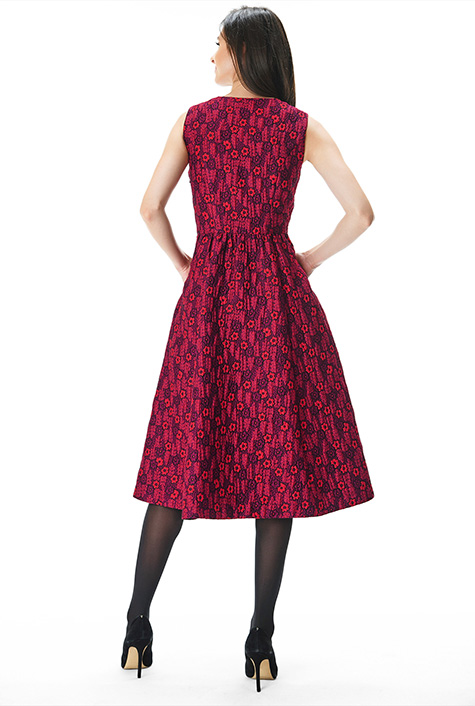 Shop Plunge floral jacquard dress | eShakti