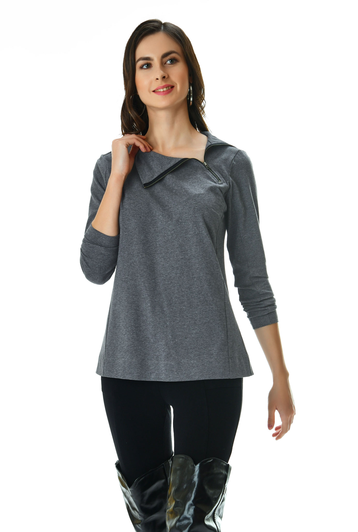 Shop Asymmetric neck cotton jersey top | eShakti