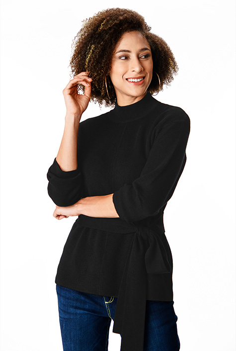 Shop Merino wool blend sash tie sweater | eShakti